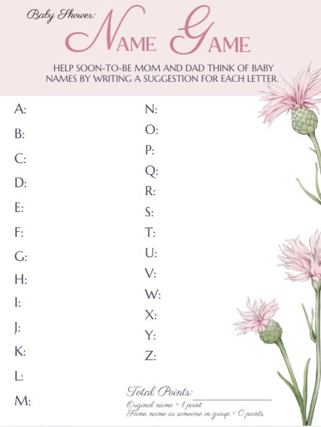 Baby Shower Name Game Template - Etsy