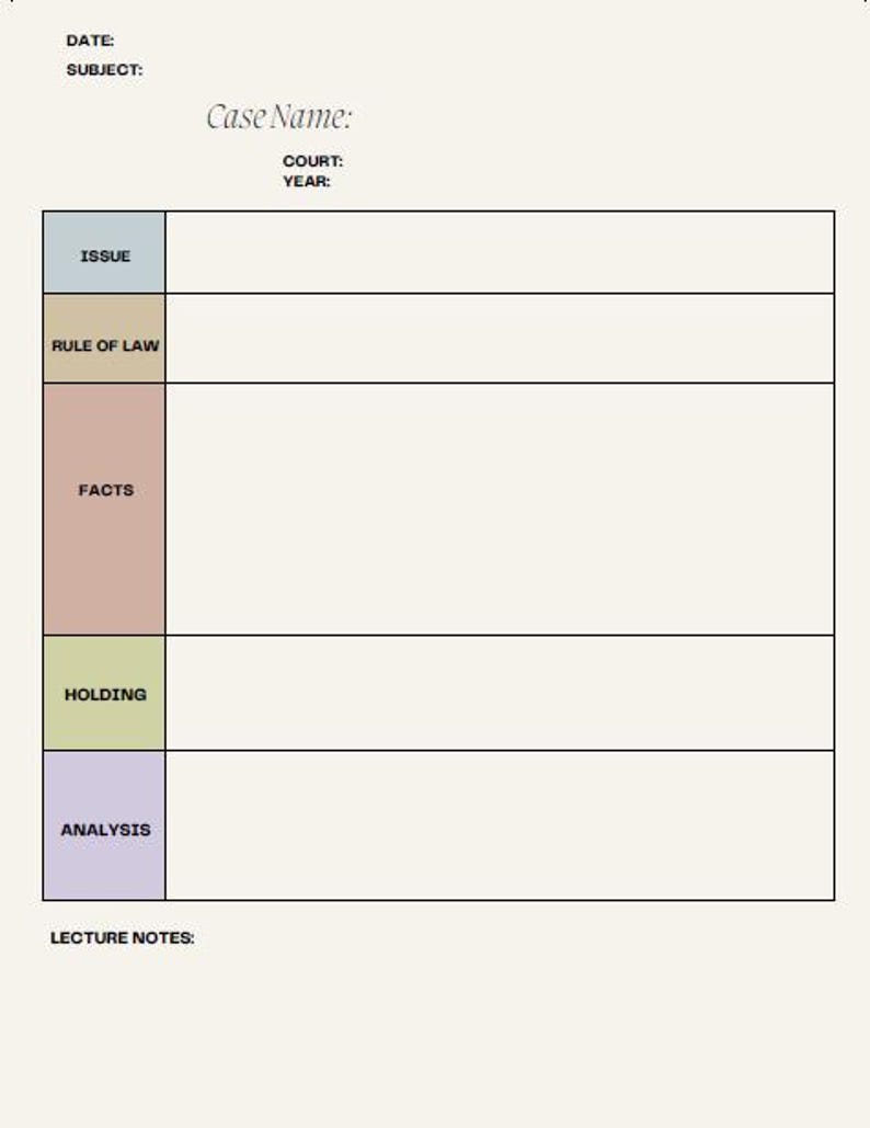 Case Brief Template Law School - Etsy