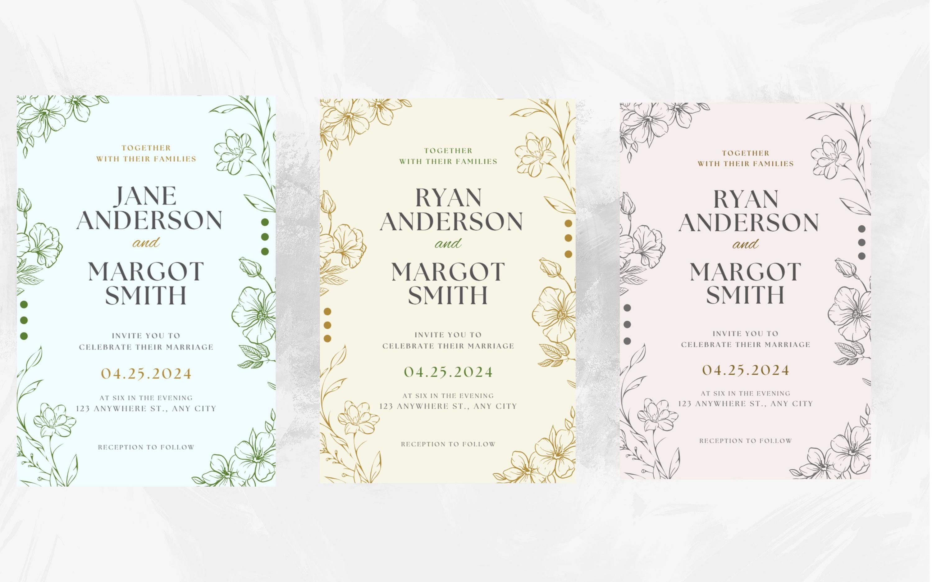 Customizable Wedding Invitation Template 3 Color Options - Etsy