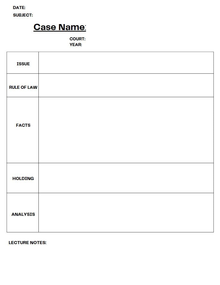 Case Brief Template Law School - Etsy