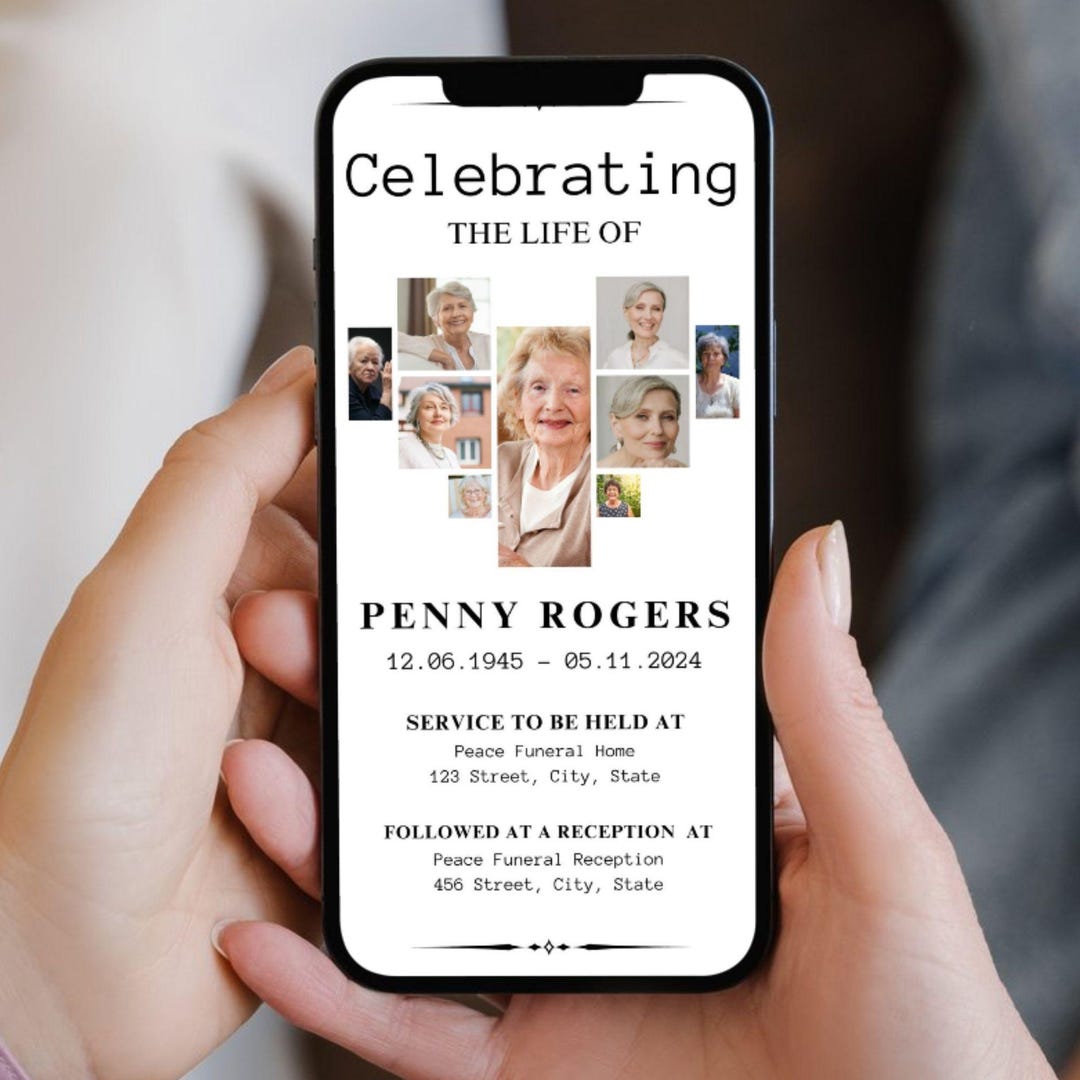 Heart Collage Digital Funeral Invitation – Simple Memorial Announcement ...