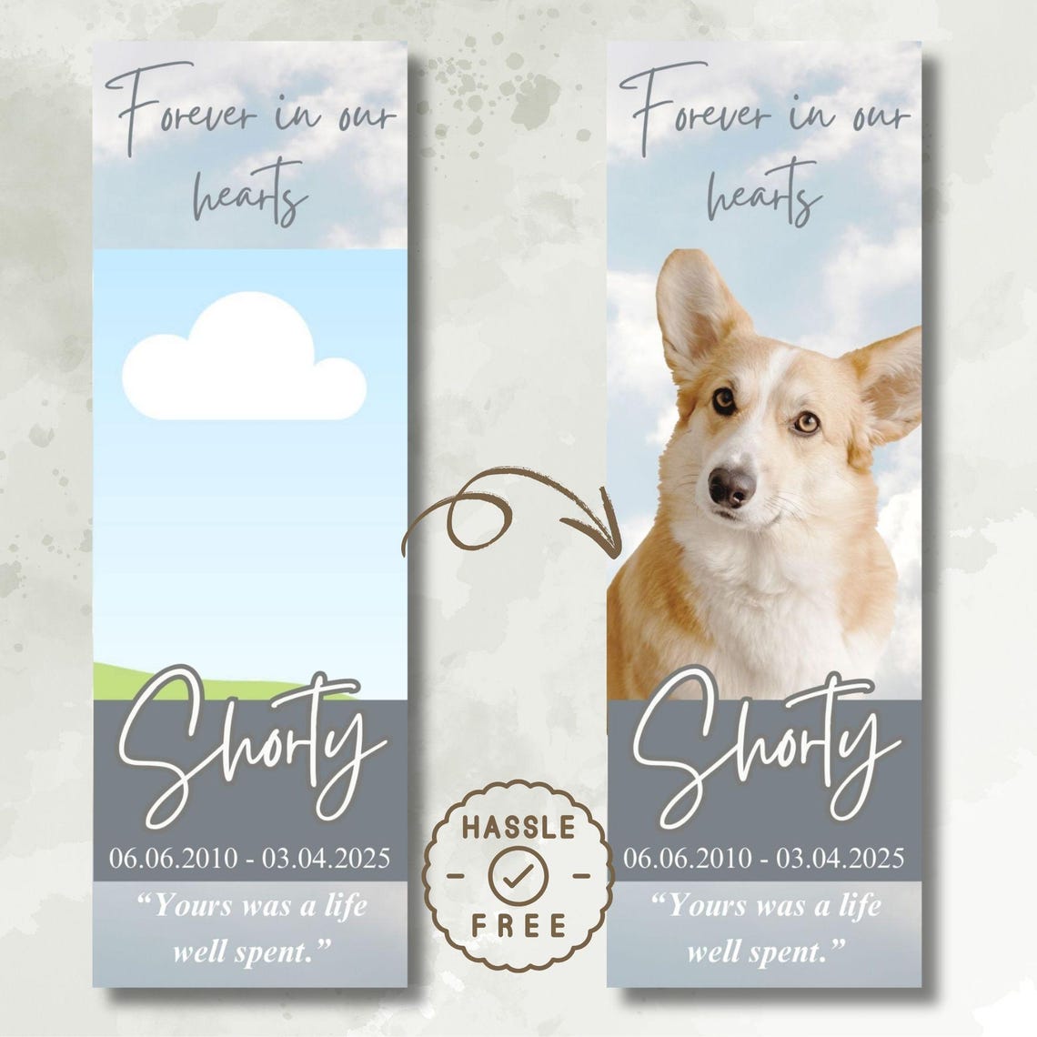 Pet Obituary With Cloud Background Funeral Bookmark for Loss of Pet ...