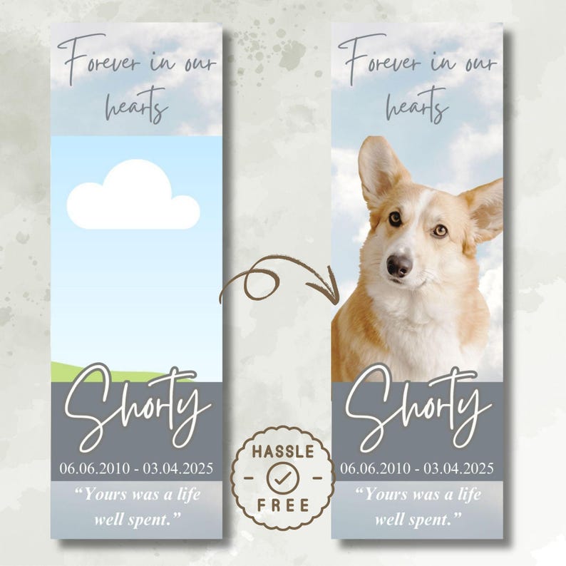 Pet Obituary With Cloud Background Funeral Bookmark for Loss of Pet ...