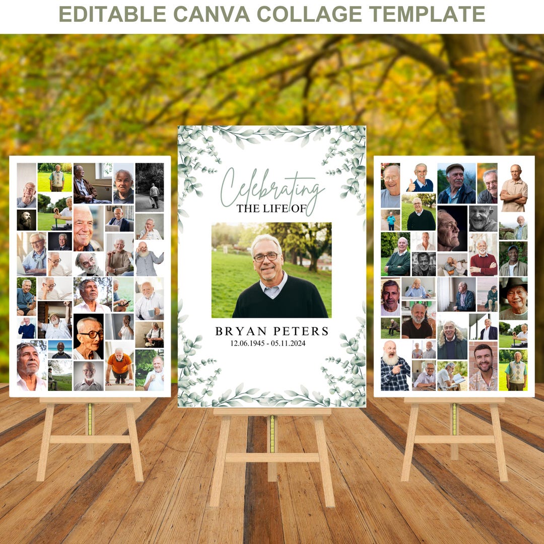 Collage Funeral Memory Board Template - Minimalist Canva Editable ...