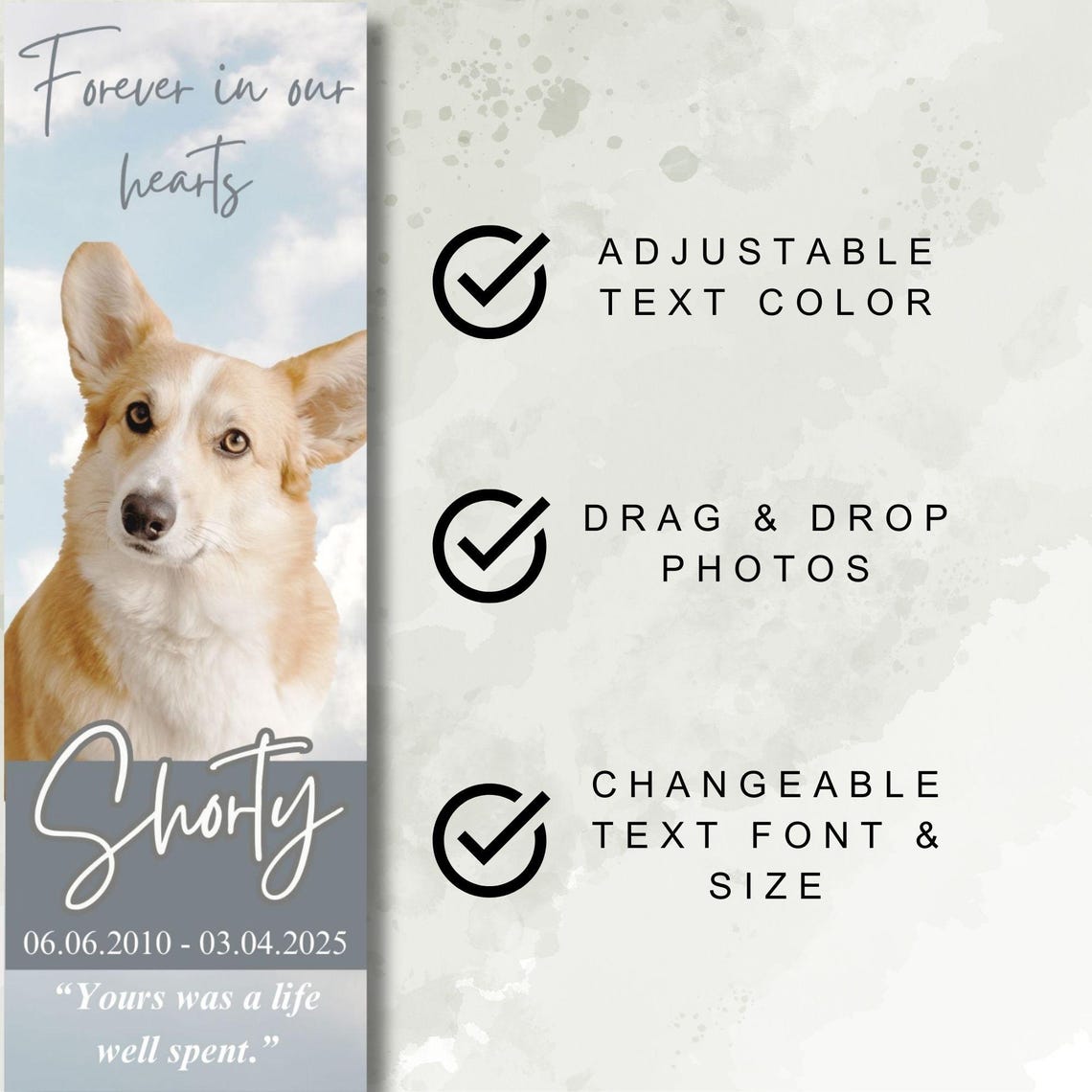Pet Obituary With Cloud Background Funeral Bookmark for Loss of Pet ...