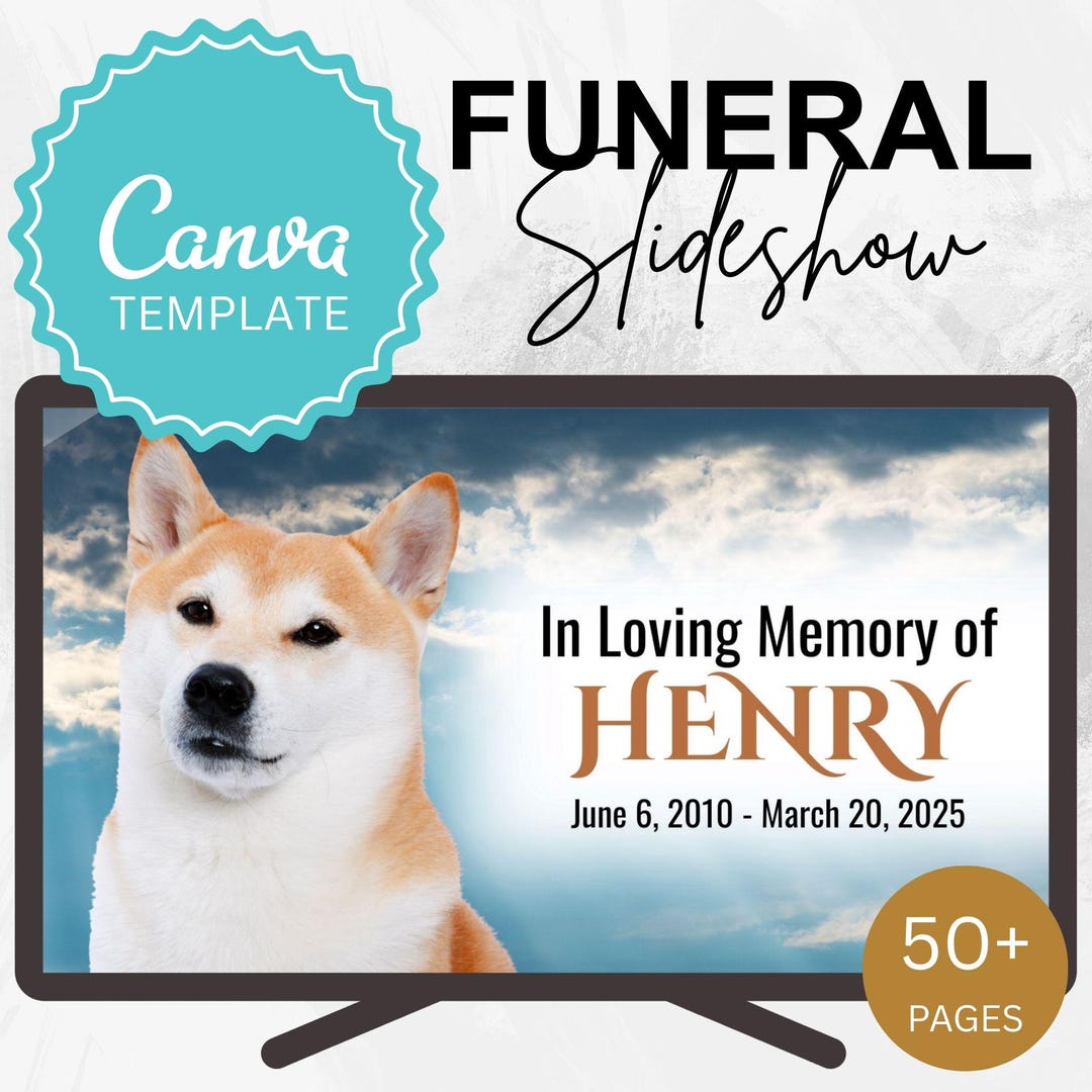 Celebration of Life Pet Obituary Funeral Slideshow Canva Template Cloud ...