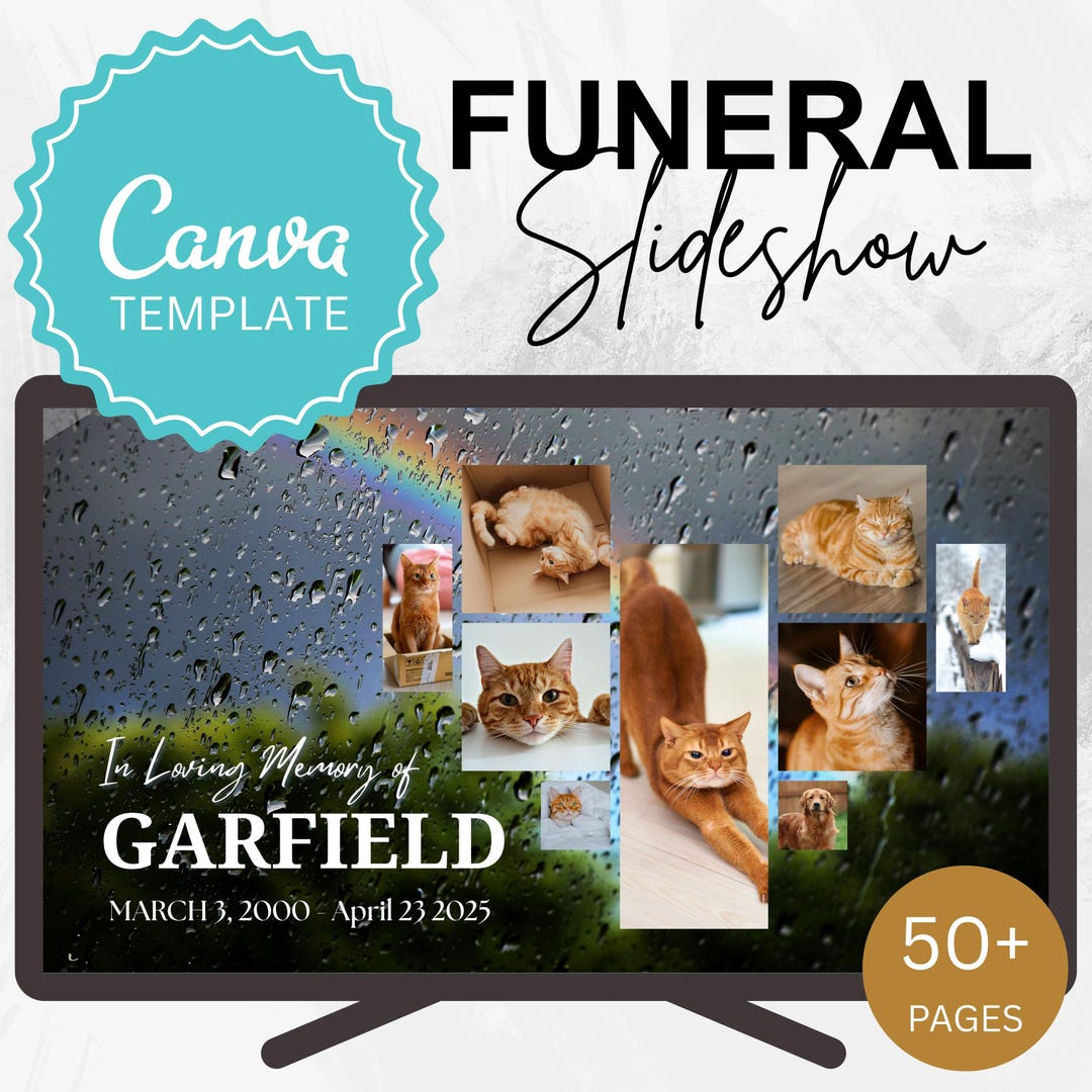 Cat Rainbow Bridge Obituary Funeral Slideshow Template for Loss of Pet ...