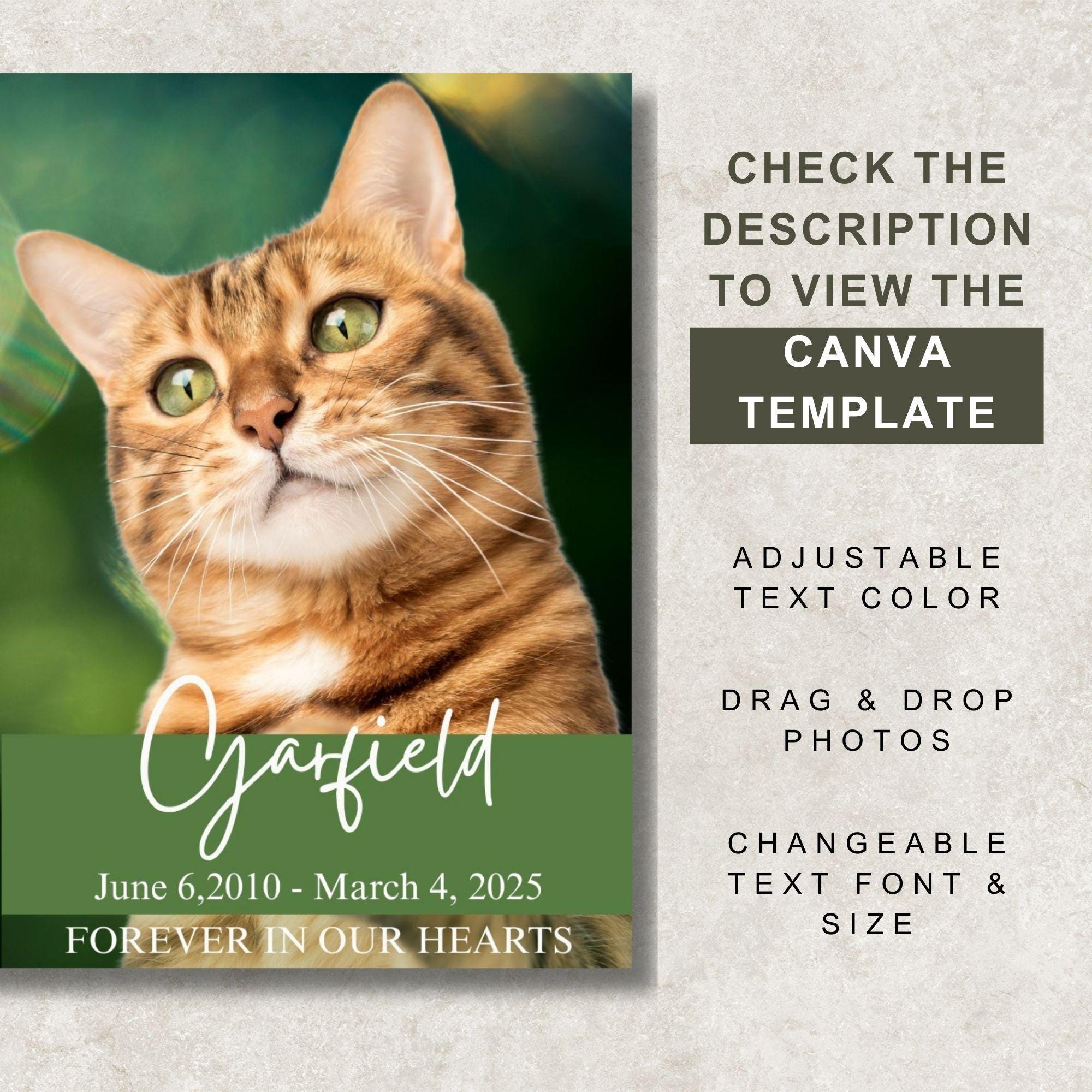 Green Pet Memorial Funeral Program – Editable Canva Obituary Template ...