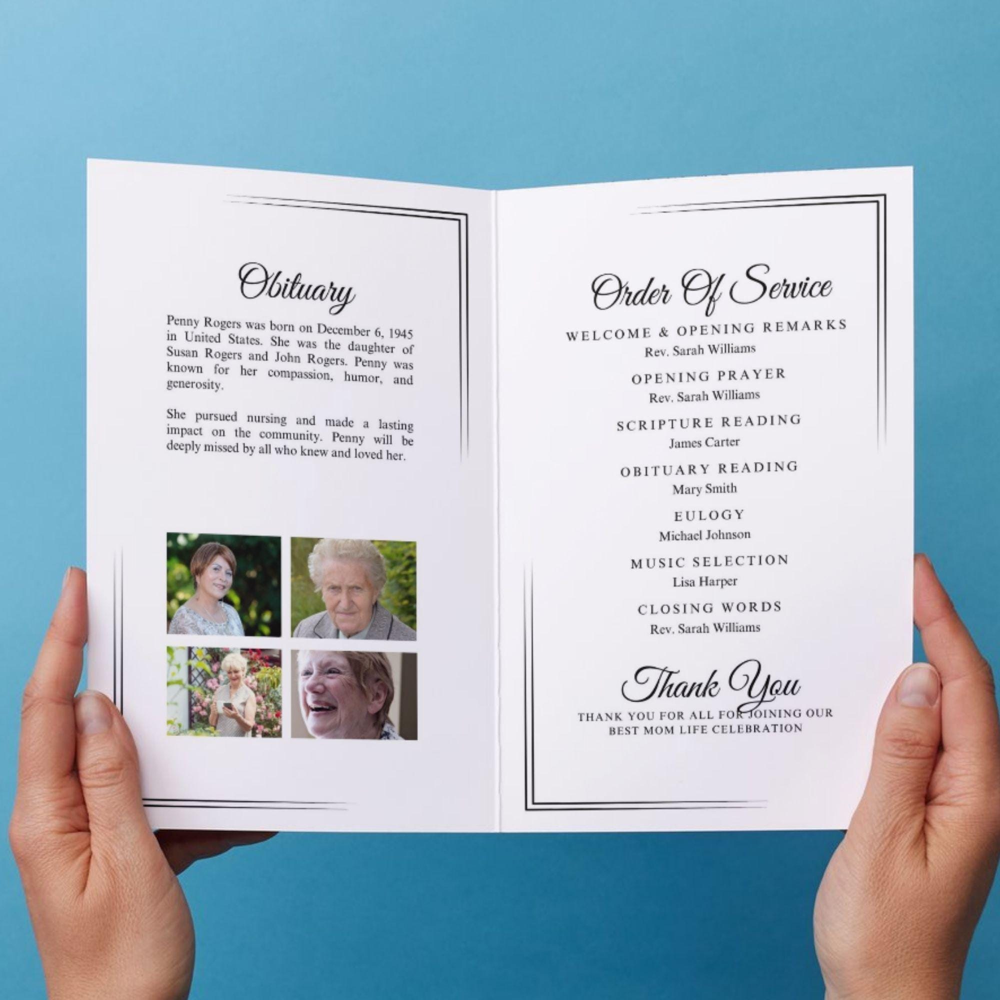 Simple Floral Line Art Funeral Program Template – Editable Canva ...