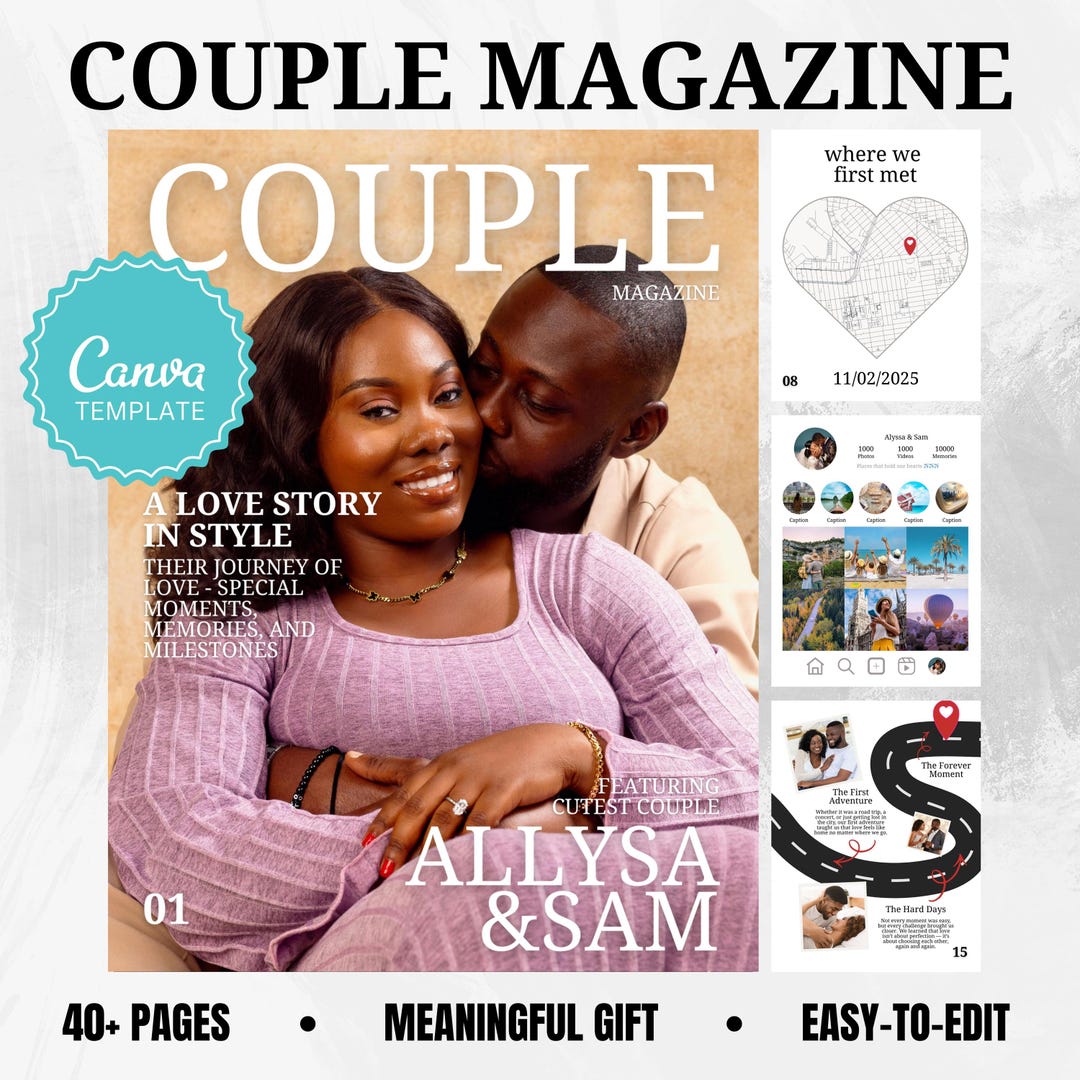 Editable Couple Magazine Template, Canva Photo Book for Wedding or ...