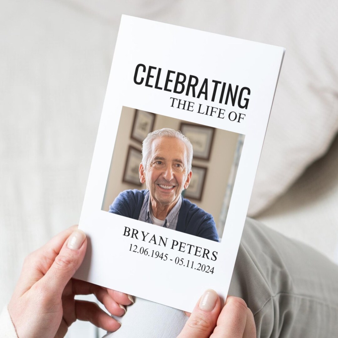 Minimal Newspaper Funeral Program – Editable Canva Obituary Template - Etsy