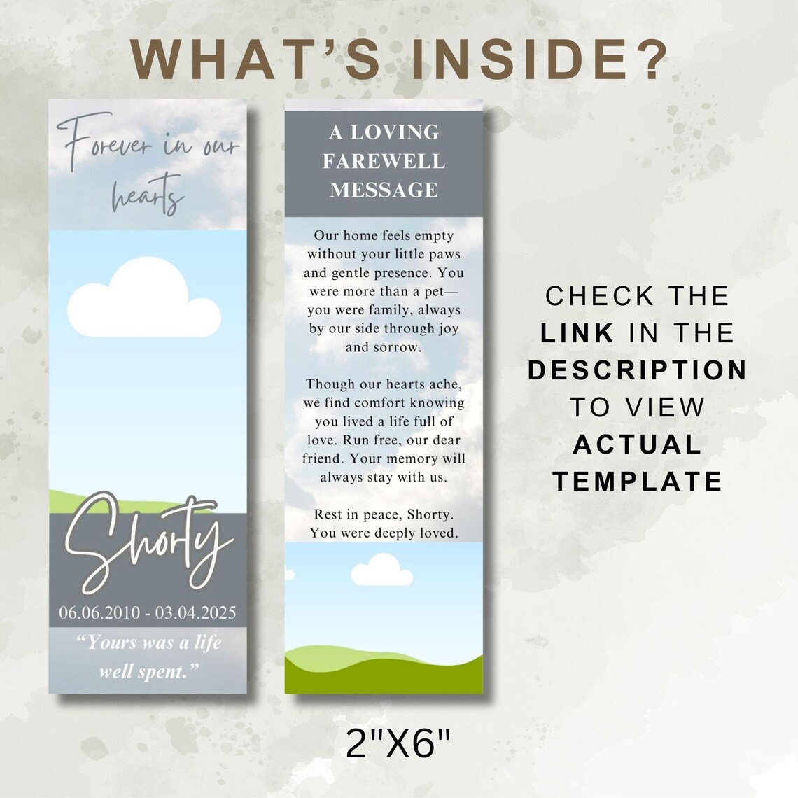 Pet Obituary With Cloud Background Funeral Bookmark for Loss of Pet ...