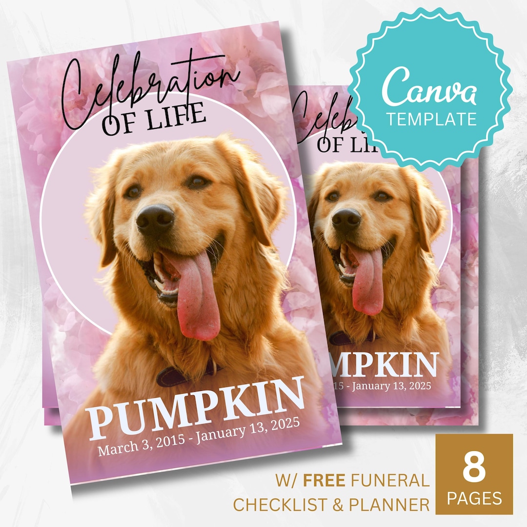 Pink Floral Loss of Pet Funeral Program for Dog Memorial Invitation – 8 ...