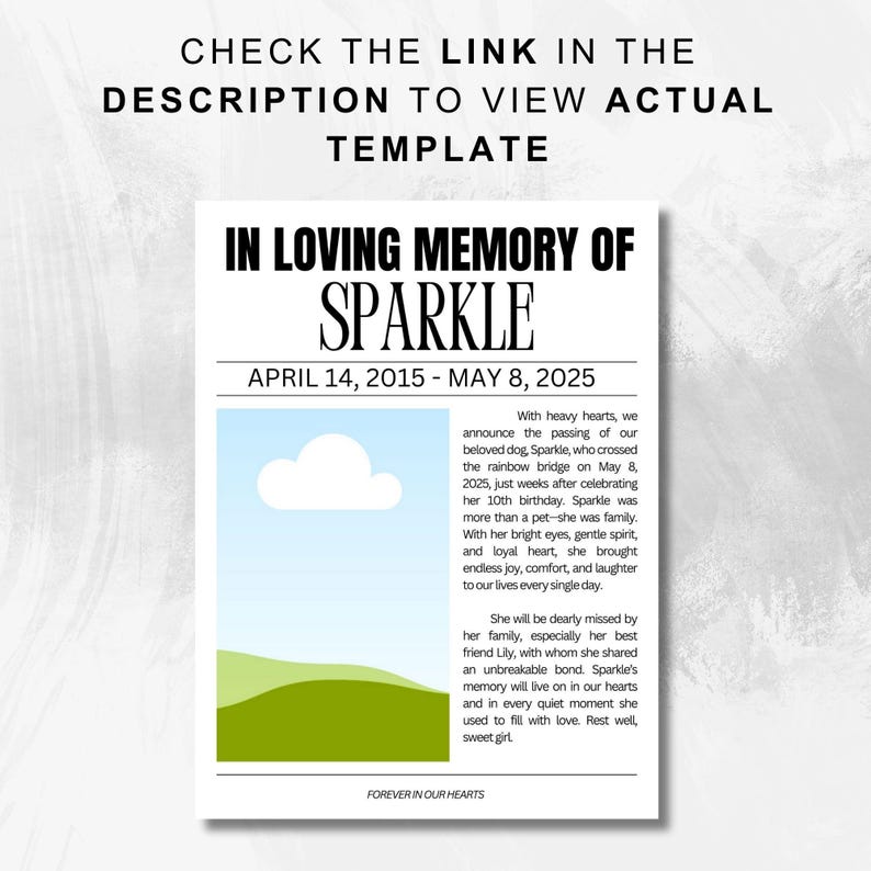 Dog Funeral Obituary Newspaper Template for Loss of Pet- Minimalist ...