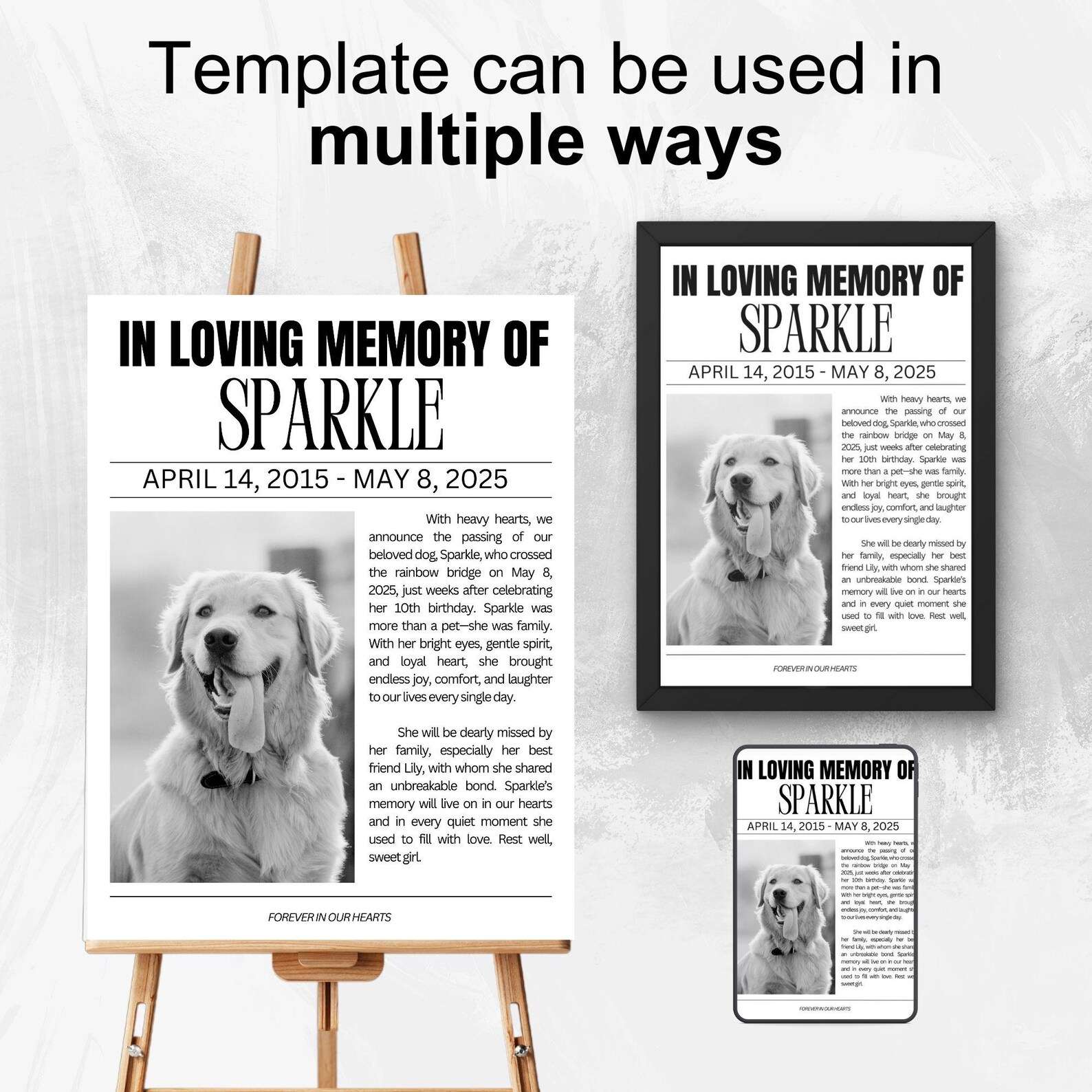Dog Funeral Obituary Newspaper Template for Loss of Pet- Minimalist ...
