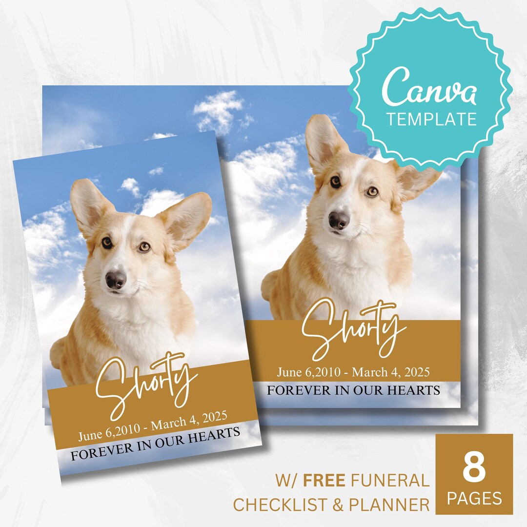 Blue Pet Memorial Funeral Program With Cloud Background for Loss of Dog ...