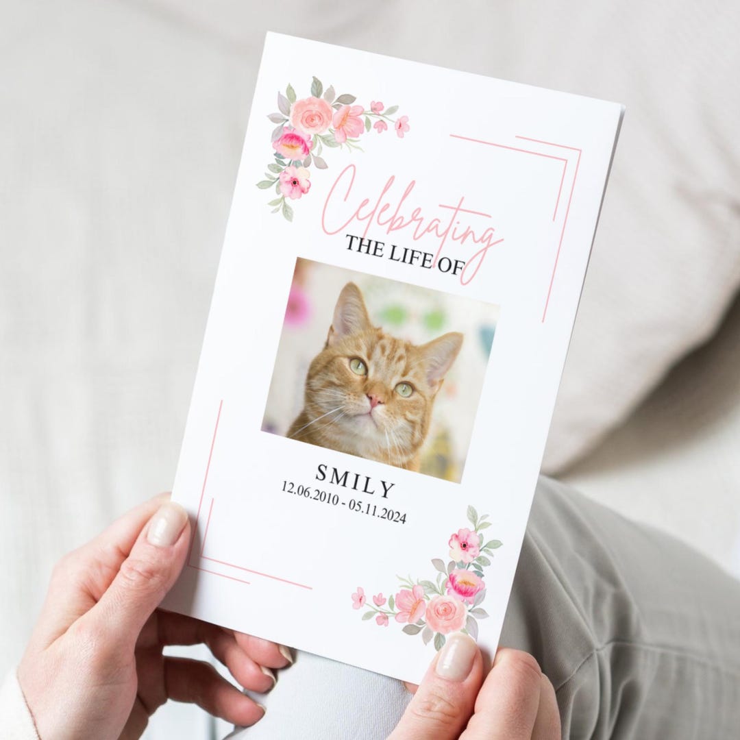 Pink Floral Pet Funeral Program – Editable Canva Memorial Template - Etsy