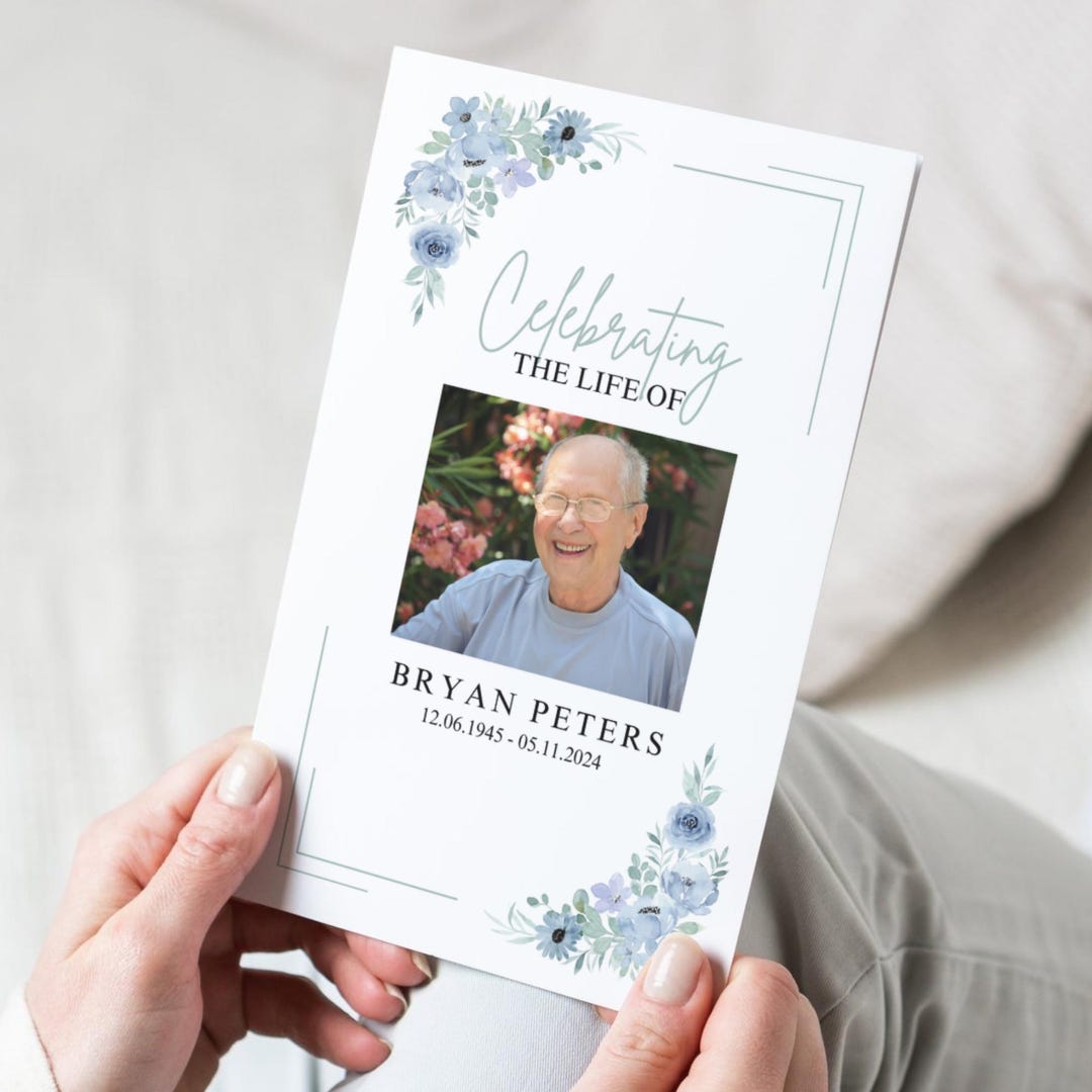 Editable Funeral Program Canva Template for Celebration of Life - Blue ...