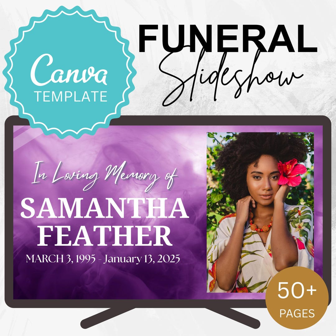 Deep Purple Editable Funeral Slideshow Canva Template With Music ...