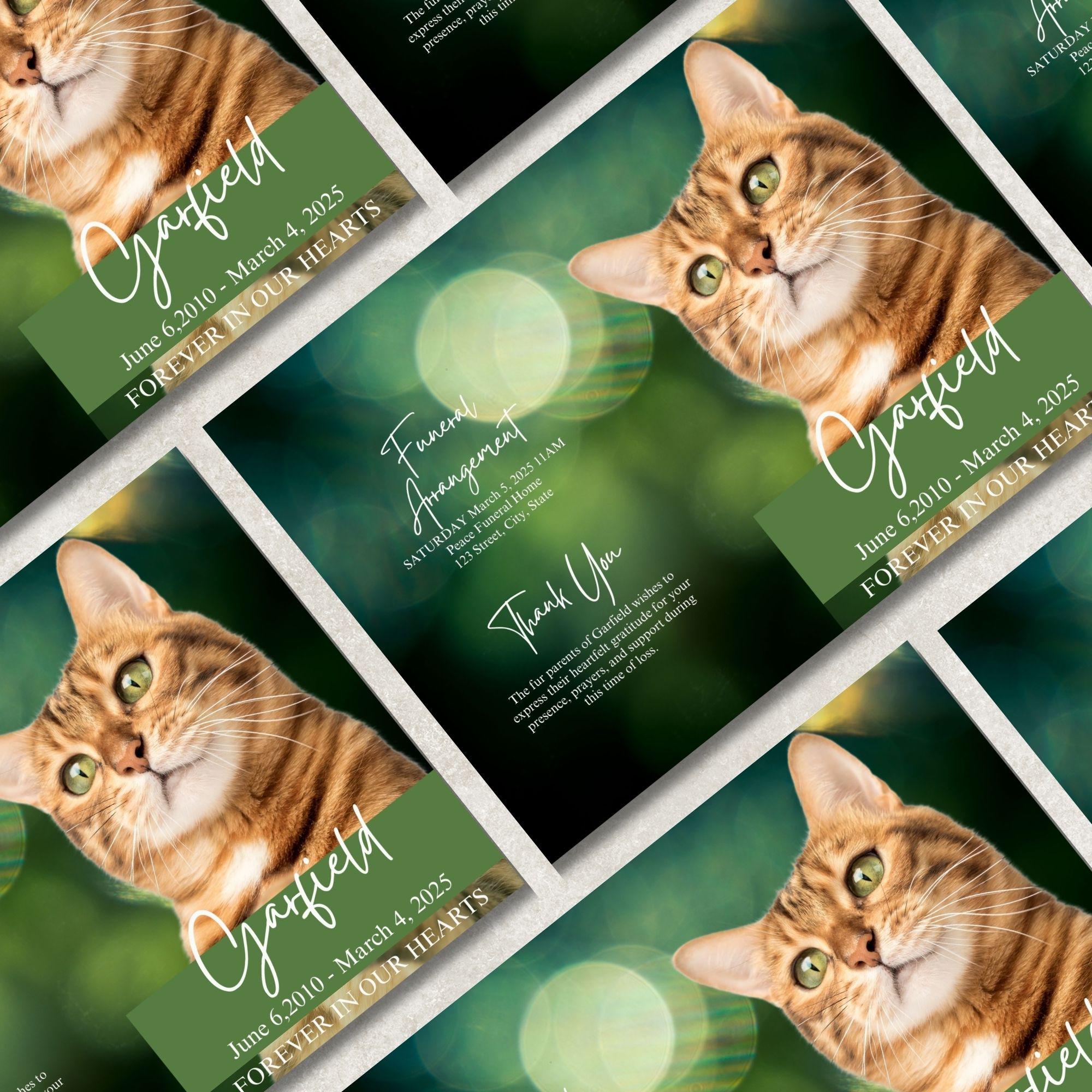 Green Pet Memorial Funeral Program – Editable Canva Obituary Template ...