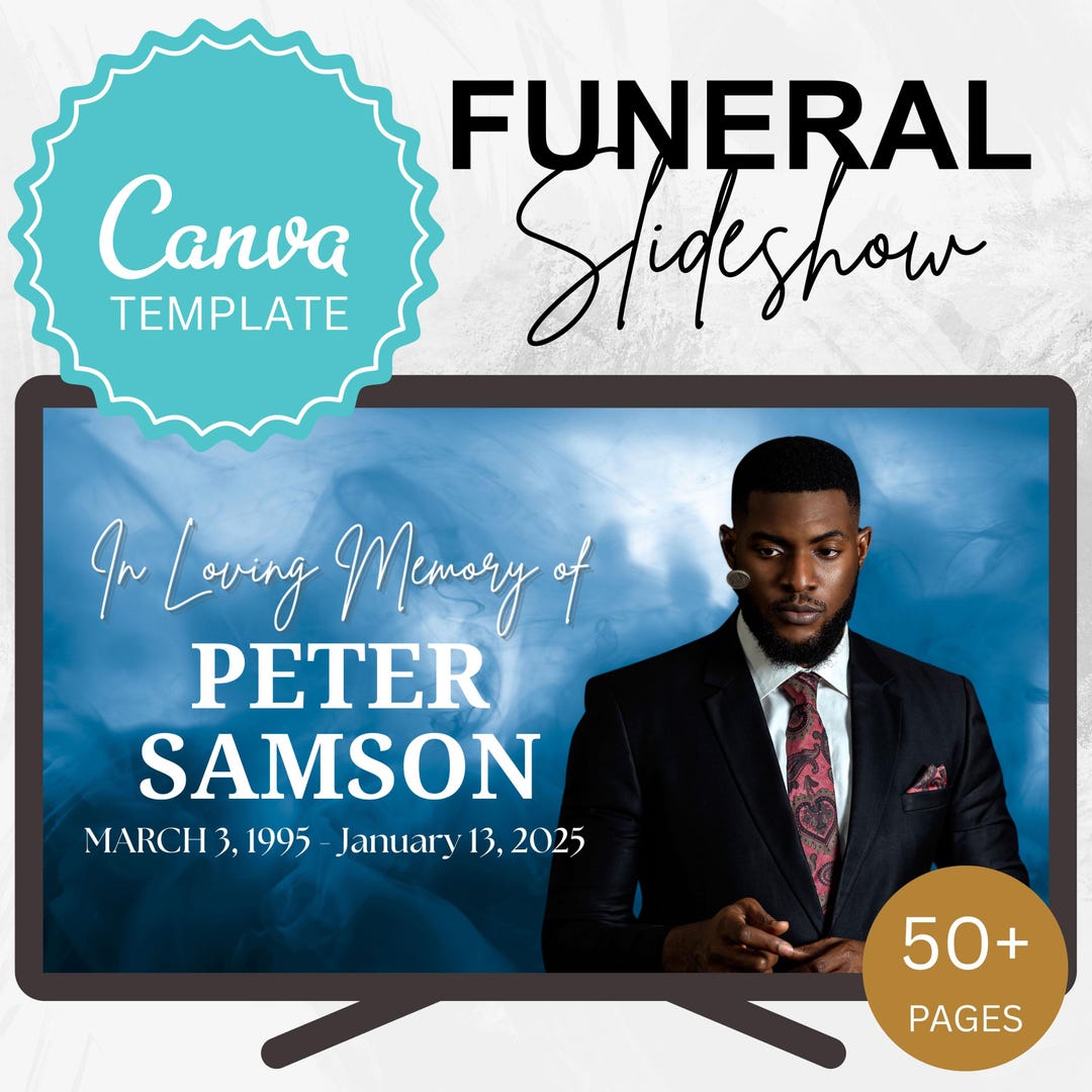 Navy Blue Manly Editable Funeral Slideshow Template With Music Memorial ...
