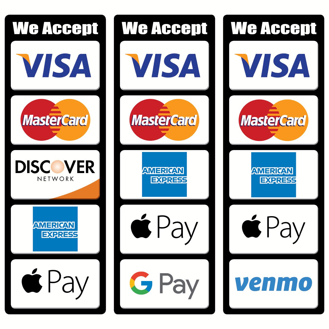 We Accept Credit Card Mobile Payment Sign Waterproof Sticker (compatible for Visa, Mastercard ...