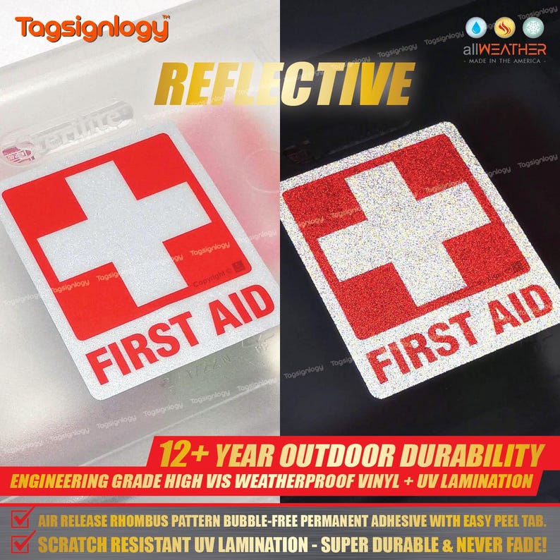 First AID *reflective* UV Weatherproof Vinyl Stickers | High Visibility ...