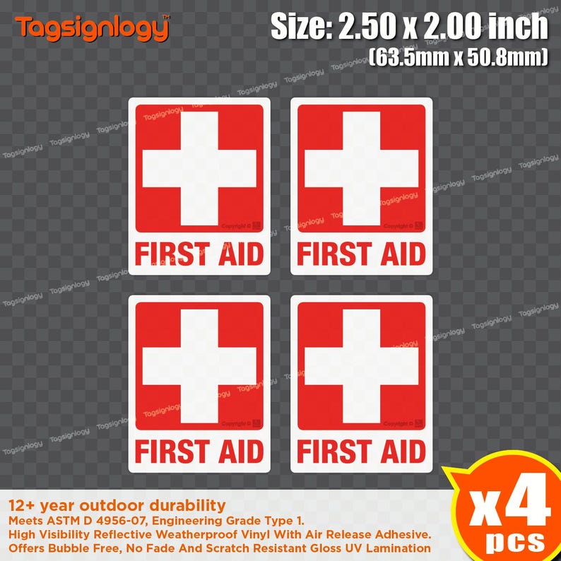 First AID *reflective* UV Weatherproof Vinyl Stickers | High Visibility ...