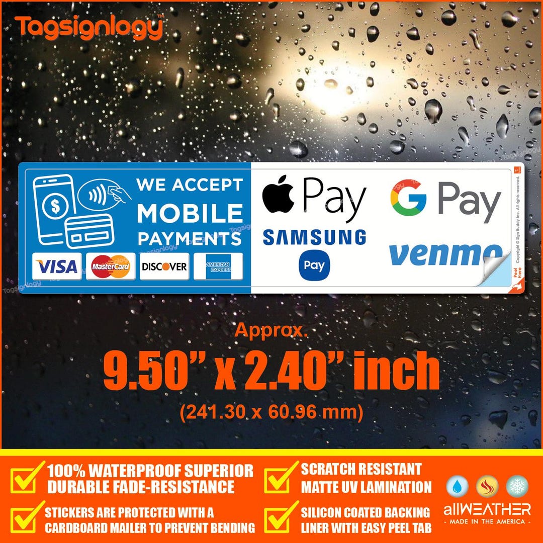 Credit Card, Mobile Payment & Contactless Pay Service Sign Waterproof ...