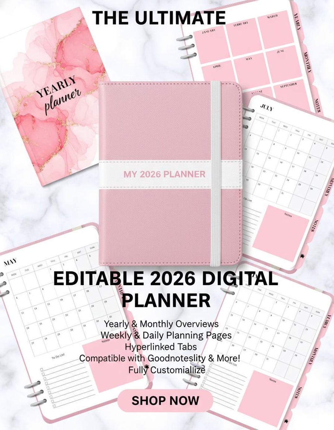 Editable Digital Planner 2026 - Etsy