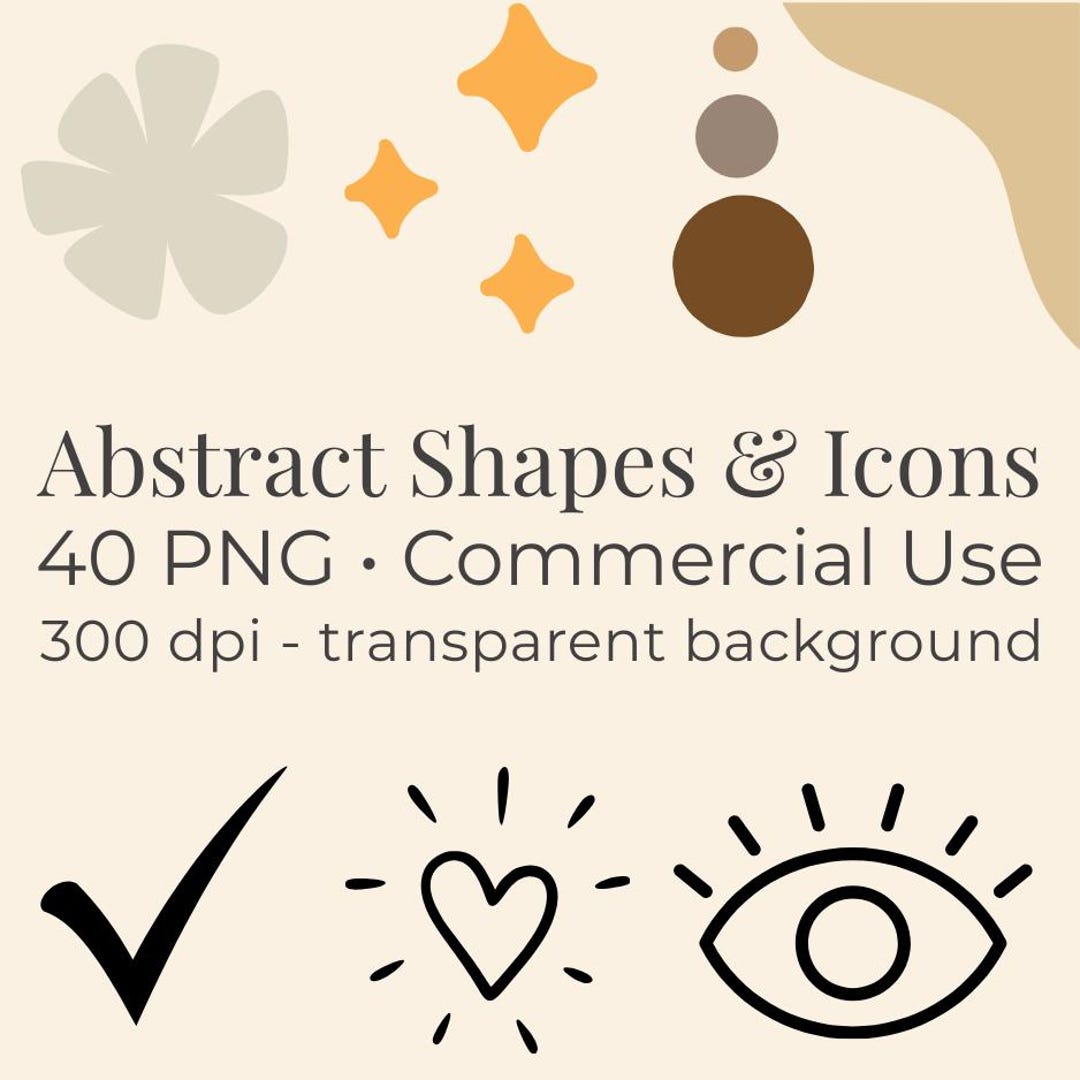 Abstract Shapes & Icons Clipart PNG | Boho Neutral Design Elements | 40 ...