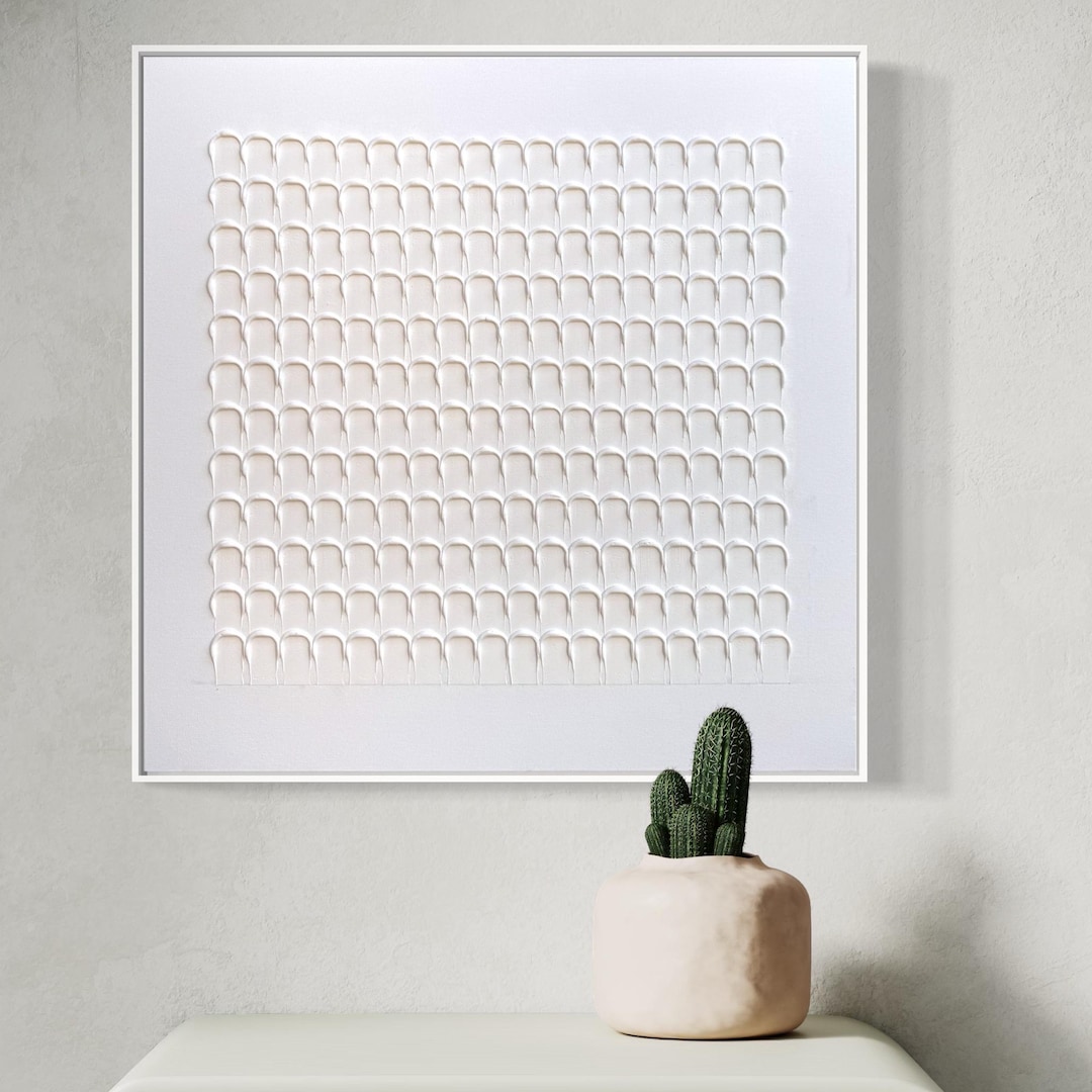 White Textured Abstract Painting: Minimalist Handmade Wall Art (24x24in ...