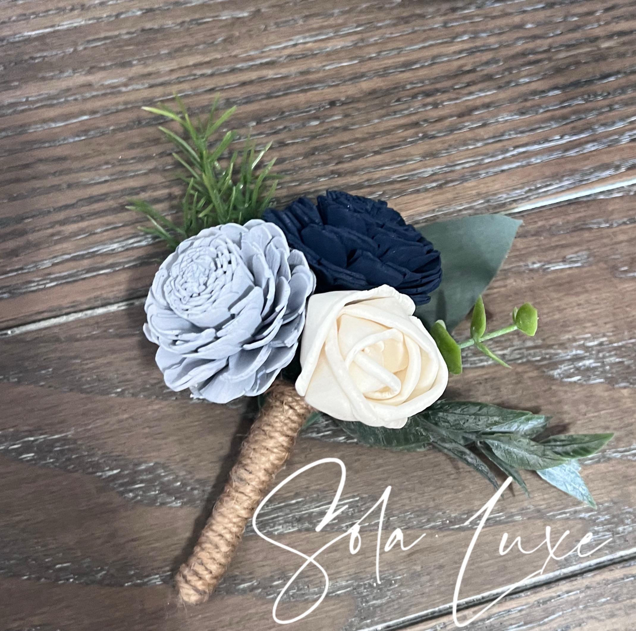 Handmade Dusty Blue, Navy & Ivory Bridal Bouquet – Custom Wedding ...