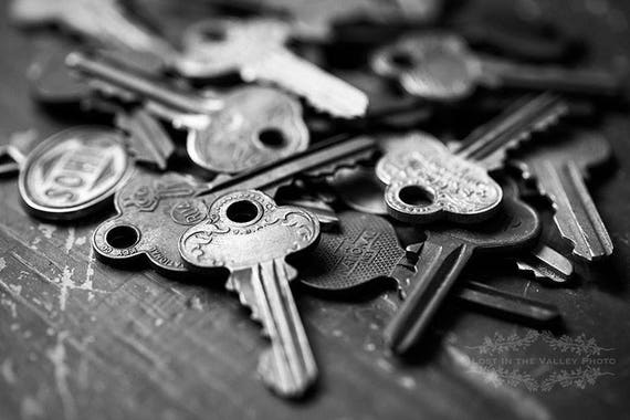 Rustic Black and White Photography of Old Keys | Etsy
