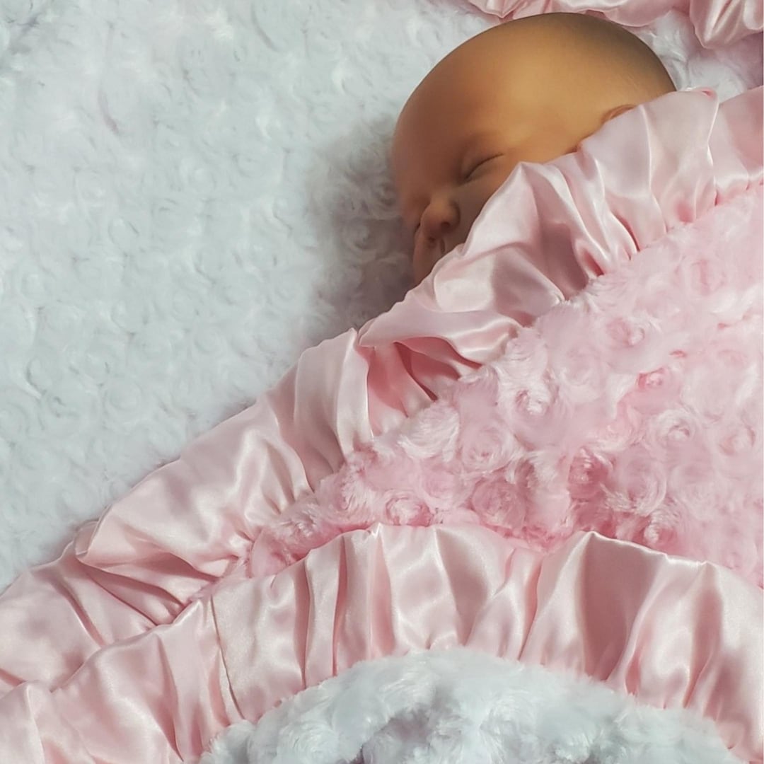 Personalized Luxe Pink and White Rose Swirl Minky Blanket Matching ...