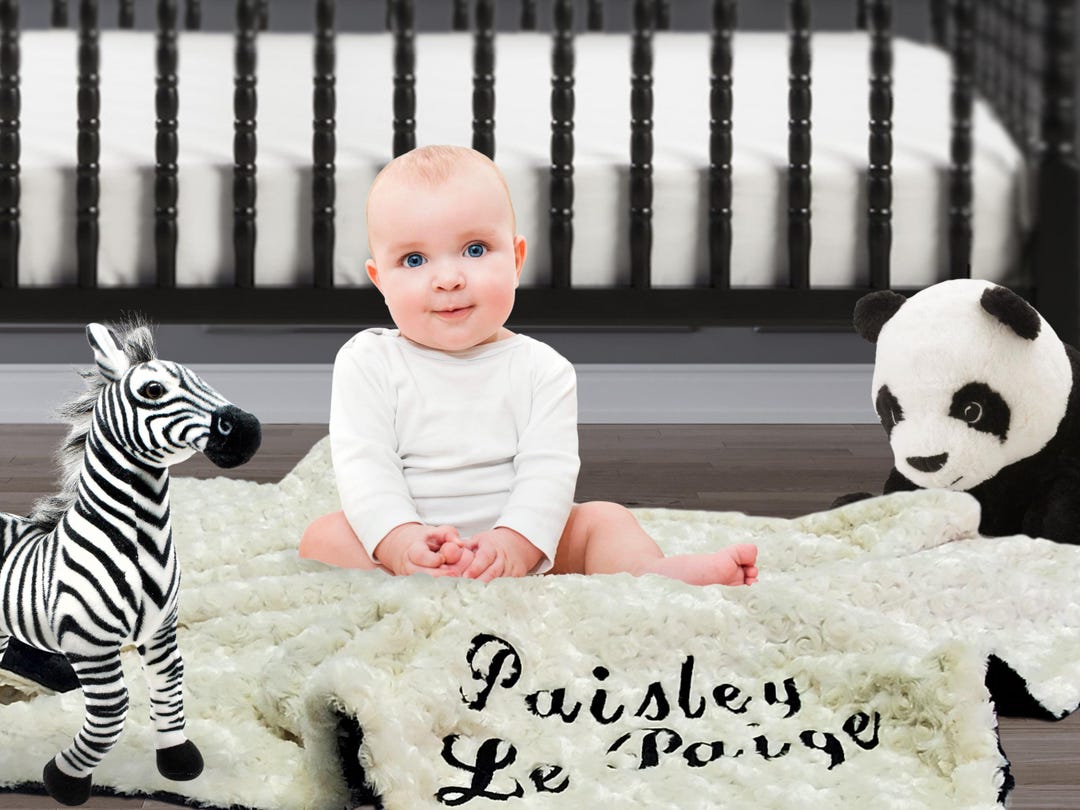 Personalized Black and Ivory Rose Swirl Minky Blanket, as Shown, or You ...