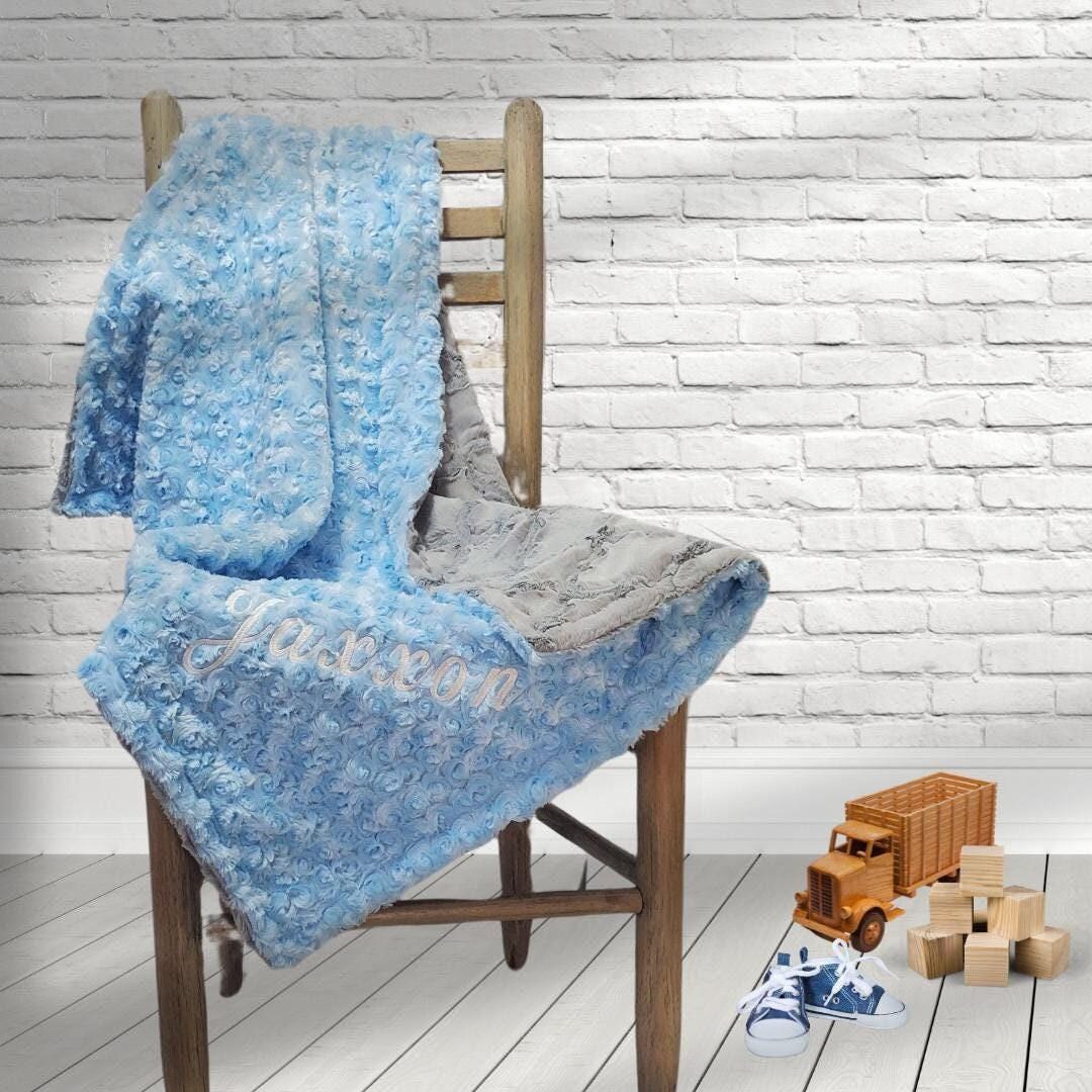 Personalized Blue Swirl Soft Minky, Shown With Plush Gray Lattice Minky ...