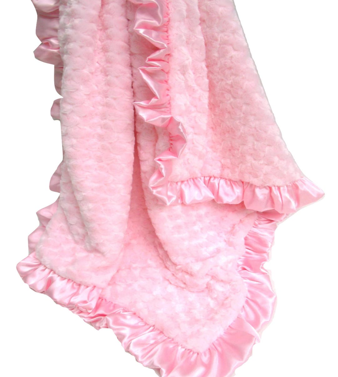 Personalized Luxe Pink Rose Swirl Minky Blanket Matching Satin Ruffle ...