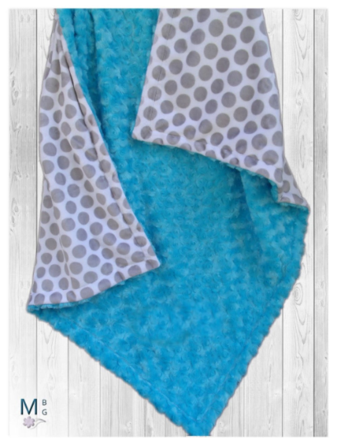 Personalized Gray Polka Dot Minky and Aqua Swirl Minky Blanket, Aqua ...