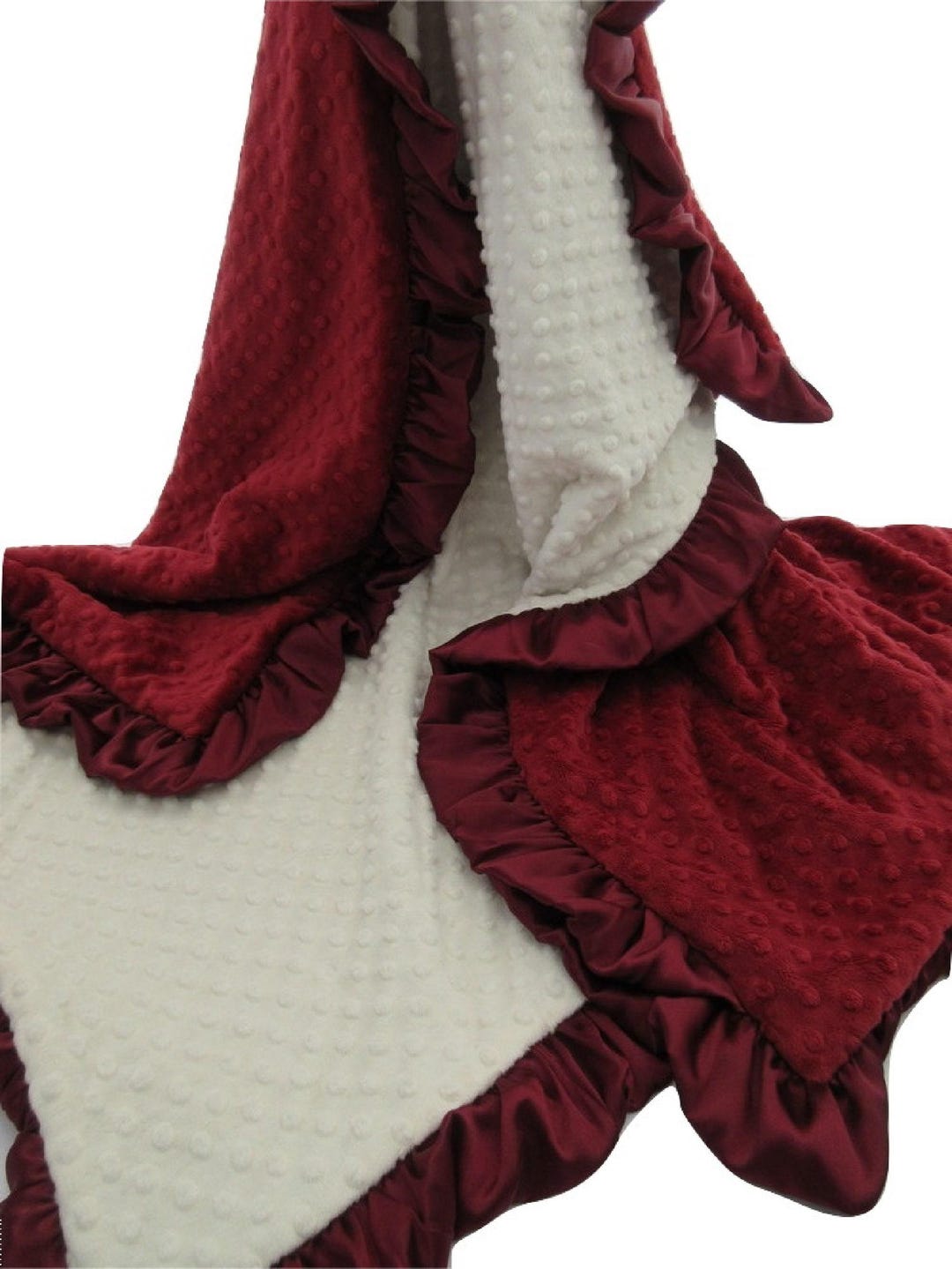 Personalized Burgundy With Cream Dot Minky Blanket, Crimson Scarlet ...