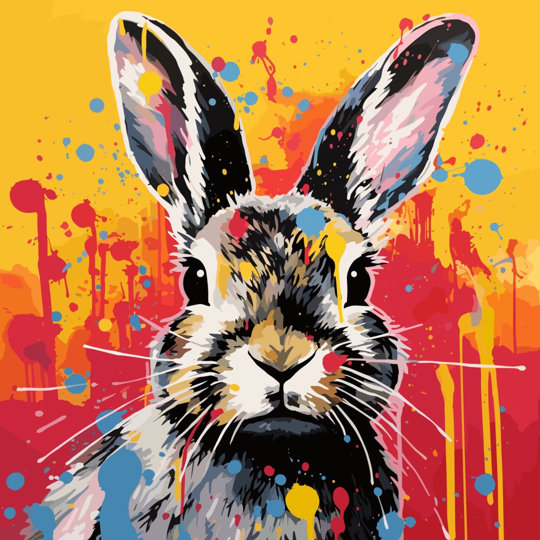 Rabbit Print, Pop Art, Abstract, Unique Wall Art, Bright and Aesthetic ...