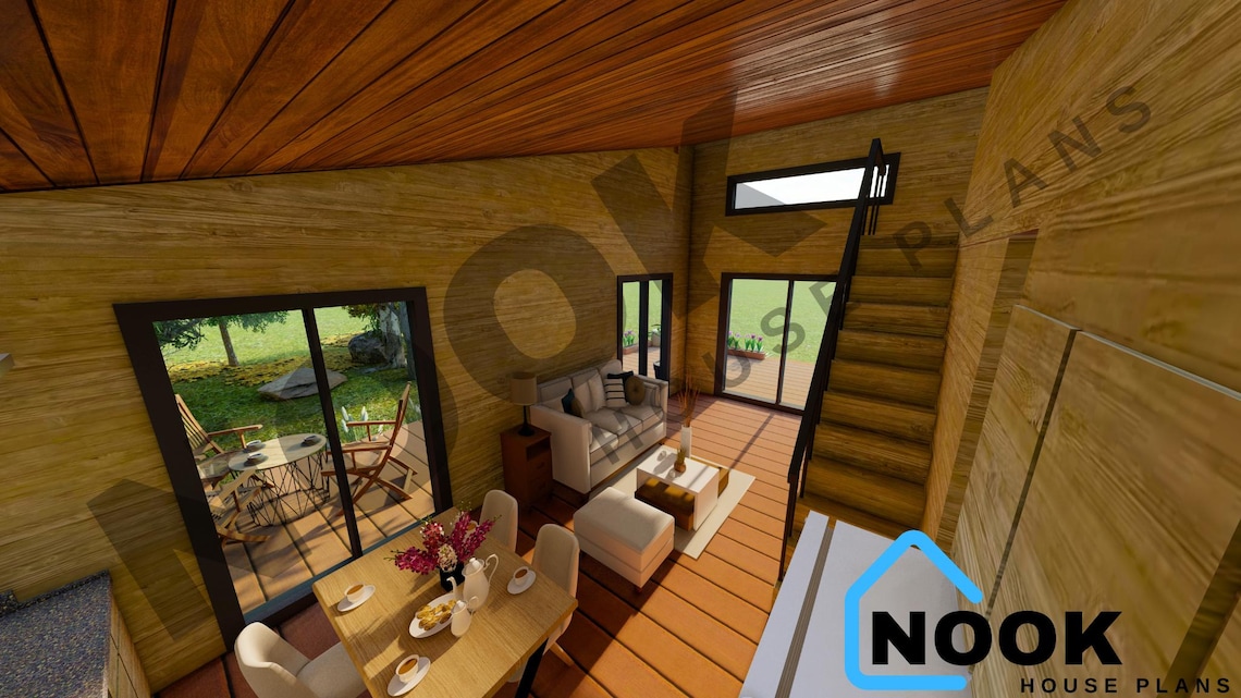 Cabin House Plan,24'x32' Modern Lean Cottage,farmhouse Plans ...