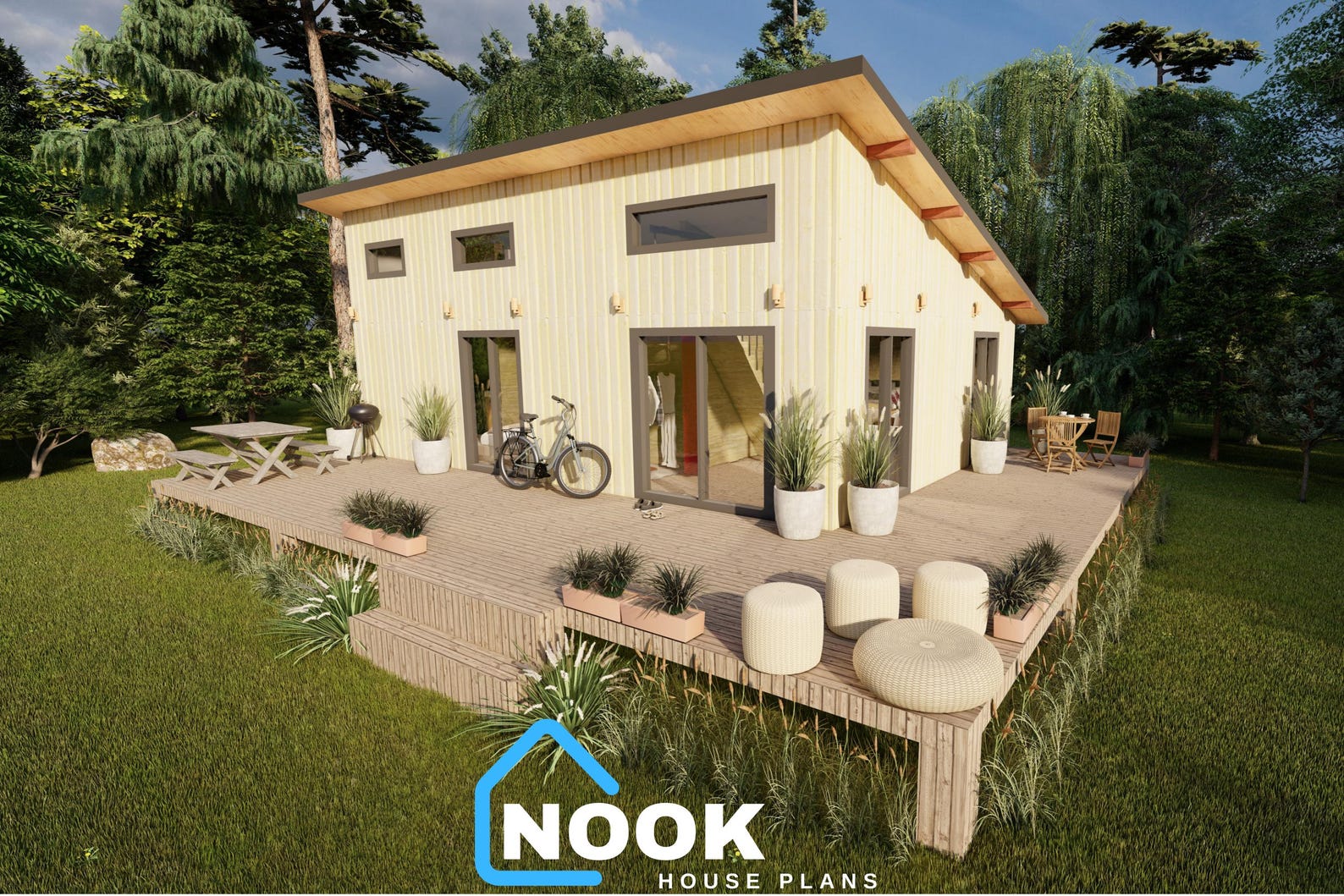 Modern Cottage House Plan: 24x32 Rustic Cabin Blueprint (PDF ...