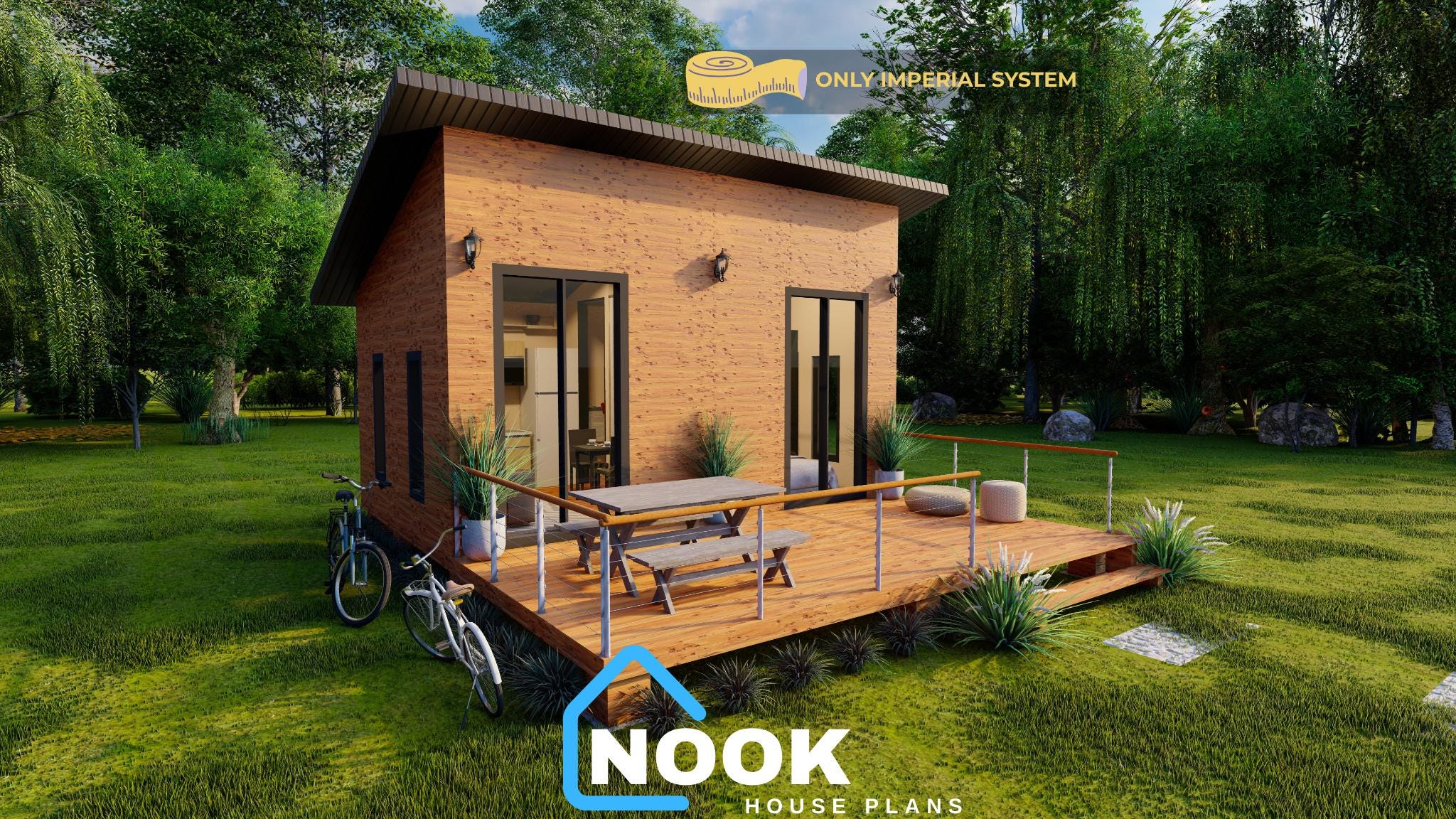 Tiny Cabin House Plan (14x20): Modern Cottage Floor Plans (digital ...