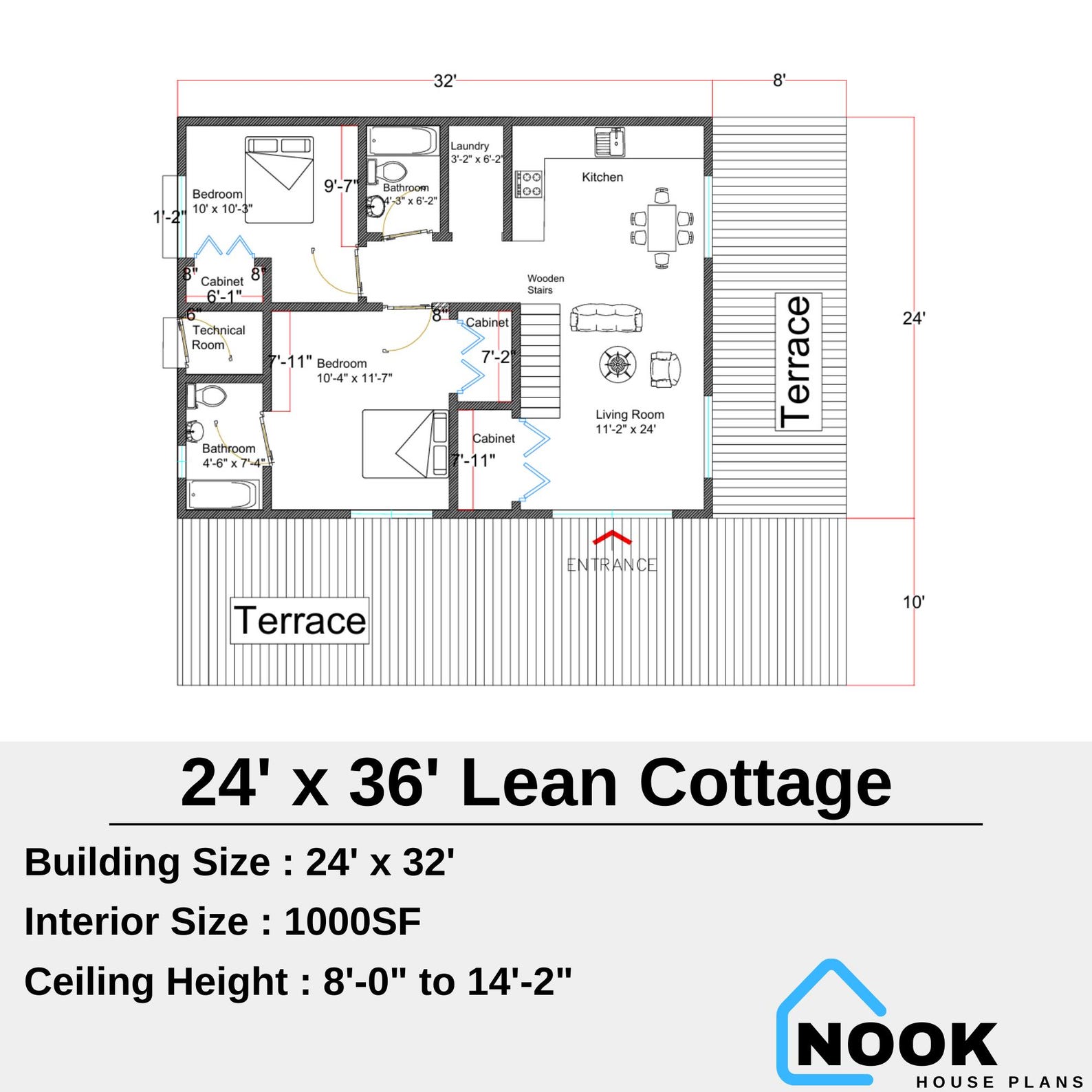 Modern Cottage House Plan: 24x32 Rustic Cabin Blueprint (PDF ...
