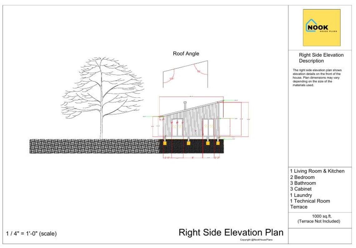 Cabin House Plan,24'x32' Modern Lean Cottage,farmhouse Plans ...