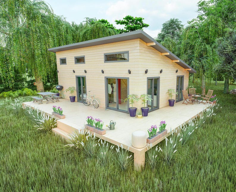 Modern Cabin House Plan, 24'x32' Rustic Retreat Blueprint (PDF & Print ...