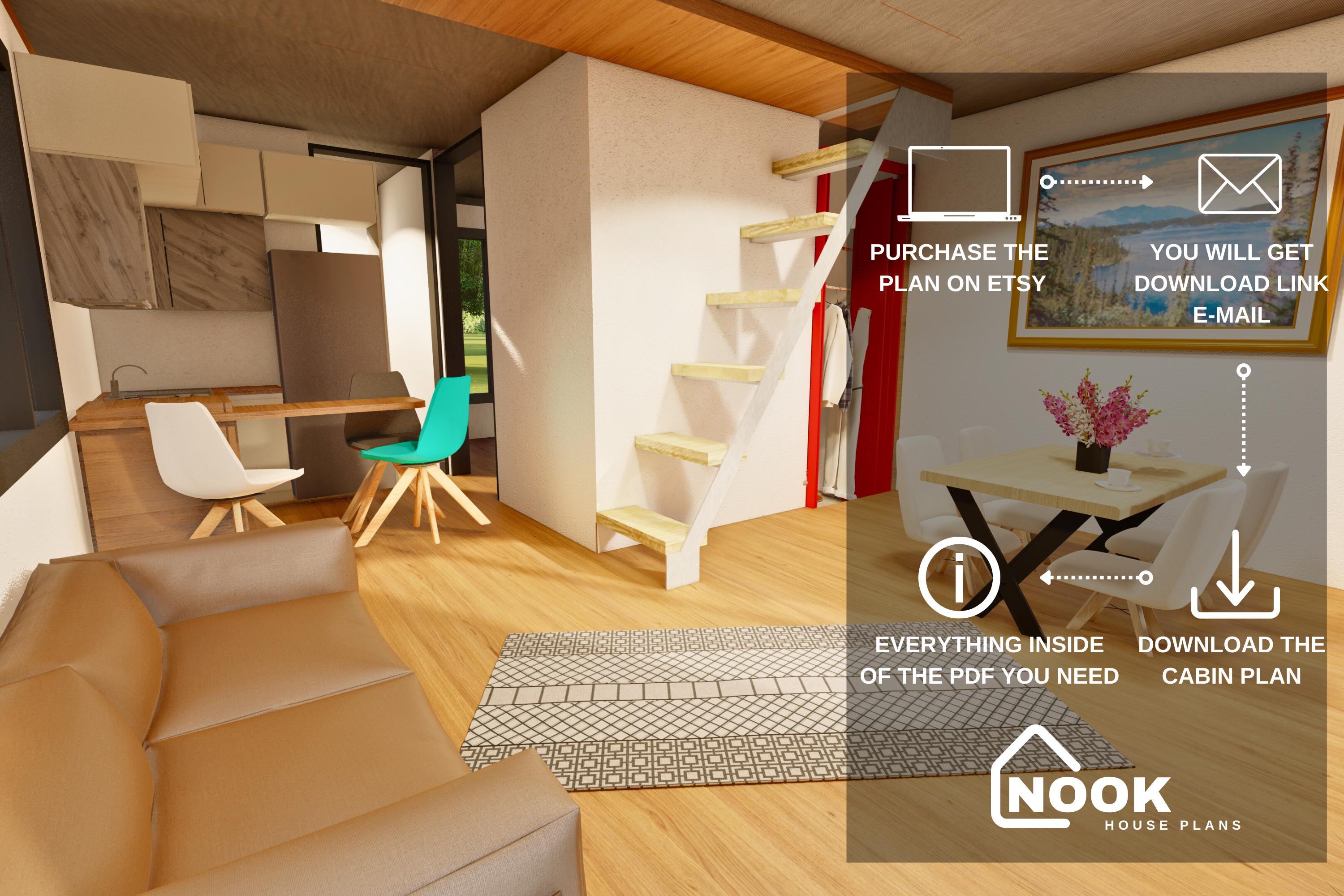 24x16 Tiny Cabin Plans: 2 Bedroom DIY House (PDF Download) - Etsy