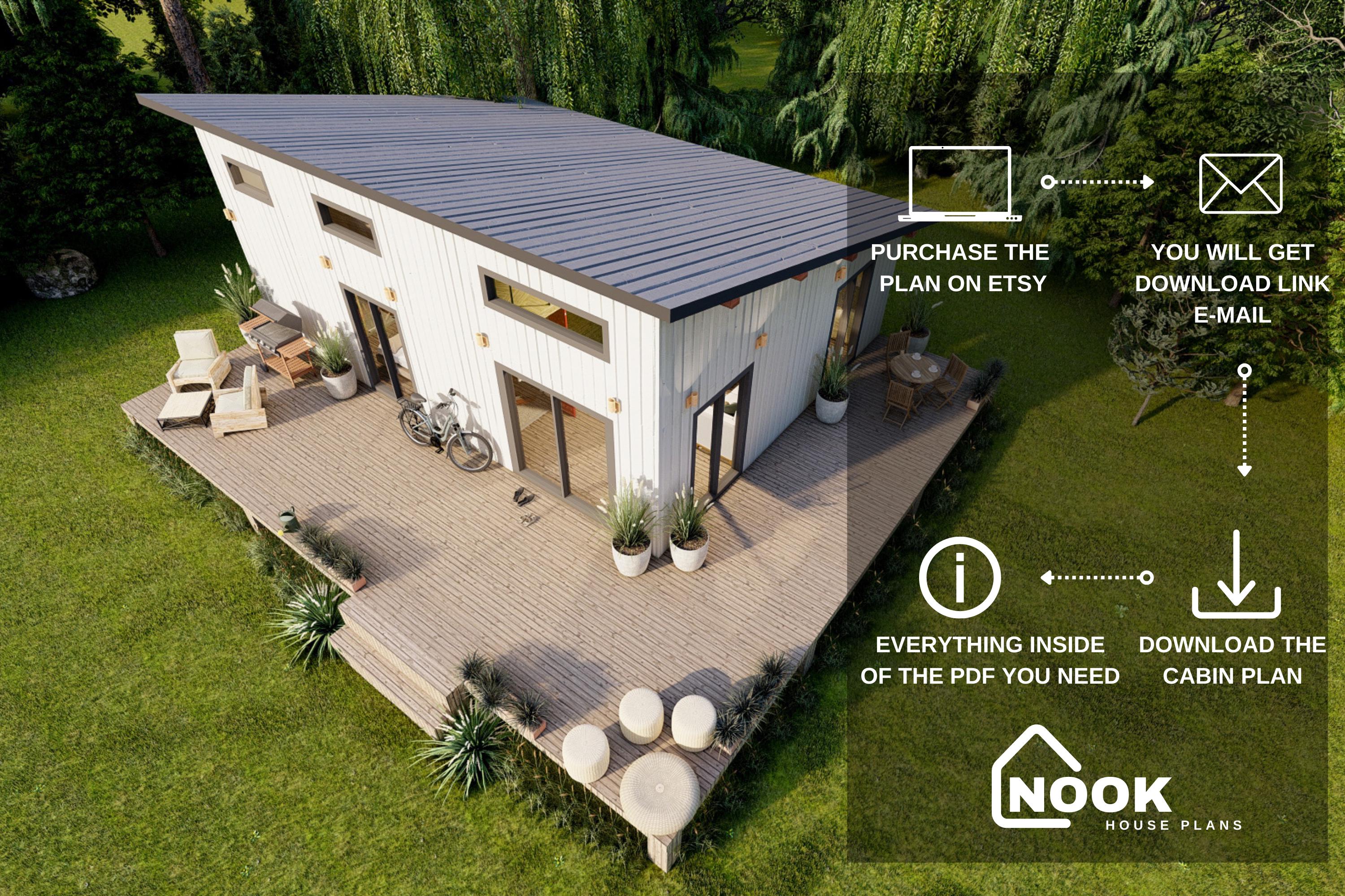 Modern 24x32 Cabin House Plan: 1000 Sqft Farmhouse Cottage (PDF ...