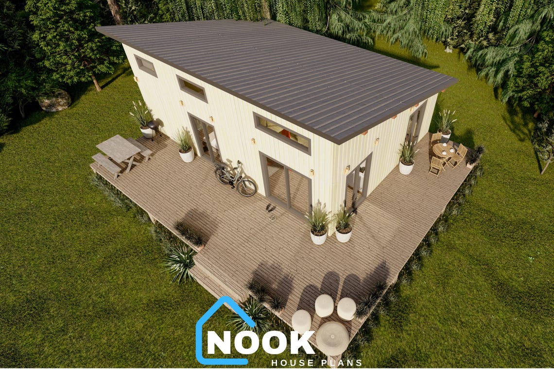 Modern Cottage House Plan: 24x32 Rustic Cabin Blueprint (PDF ...